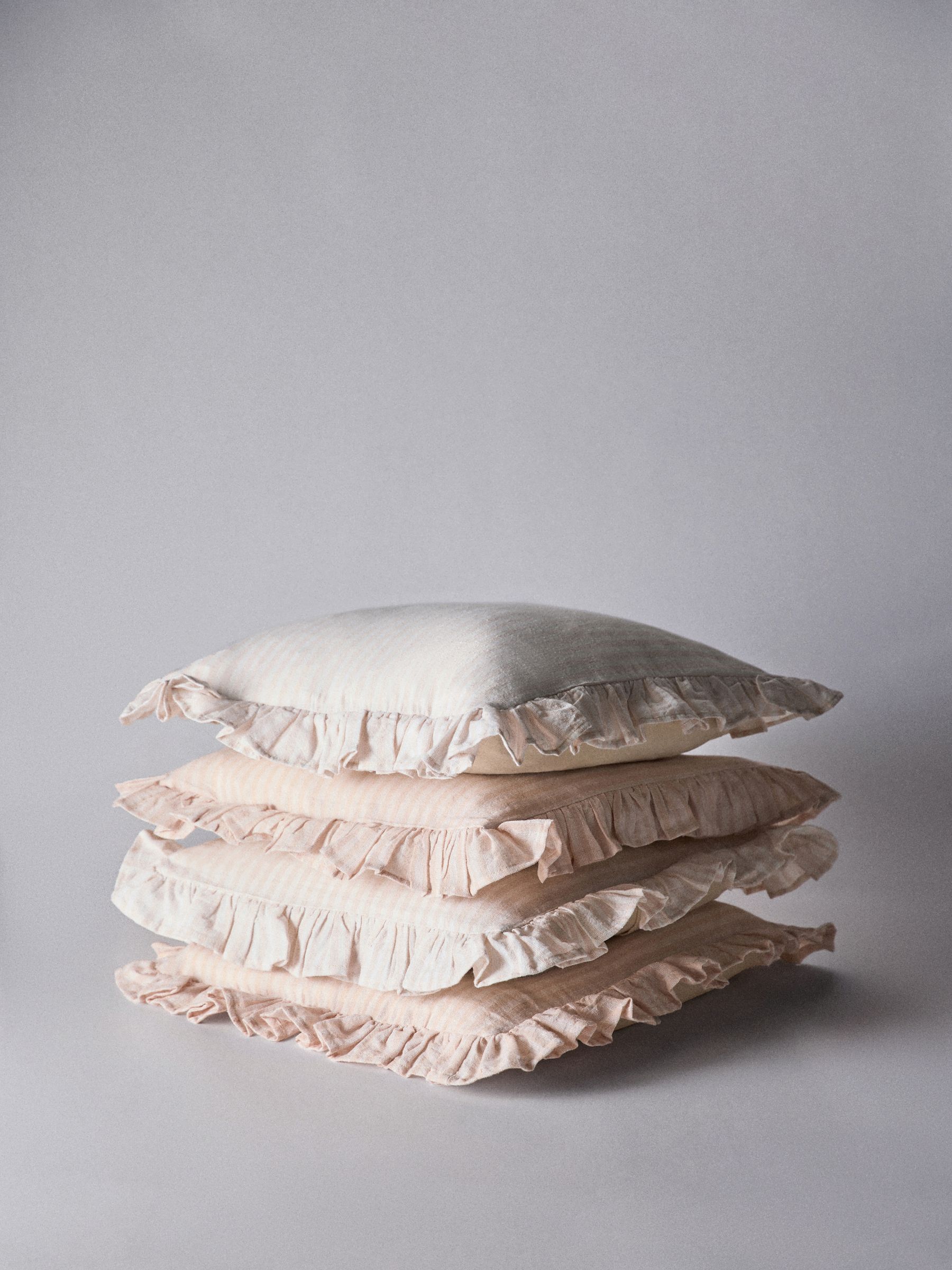 Buy The Set 4 Pack Pink Stripe Ruffle Cotton Cushion Covers from the ...