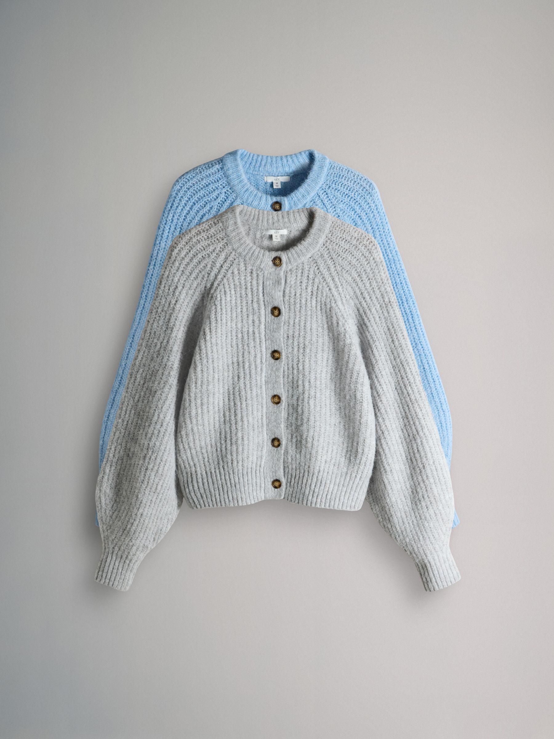 Buy The Set 2 Pack Ribbed Chunky Knitted Cardigans Grey Marl/Light Blue ...