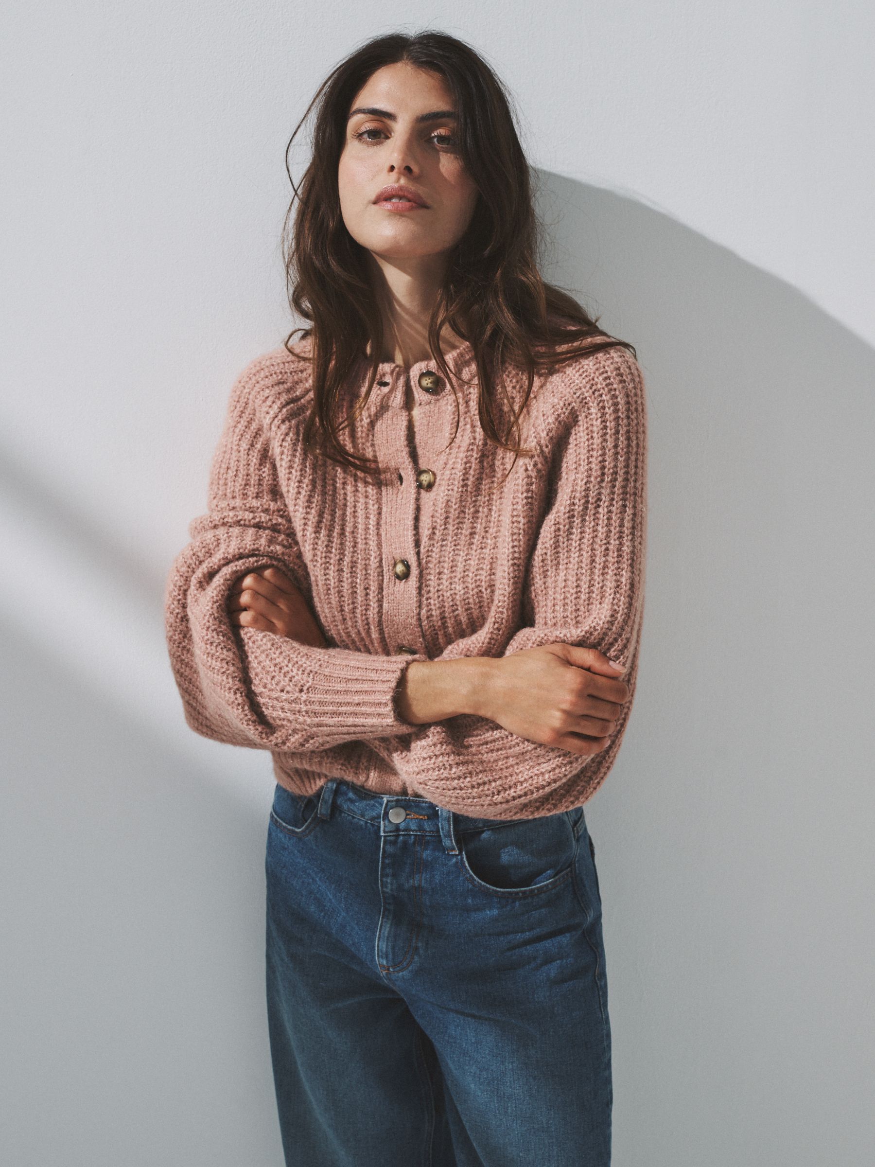 Buy The Set 2 Pack Ribbed Chunky Knitted Cardigans Oatmeal/Pink from ...