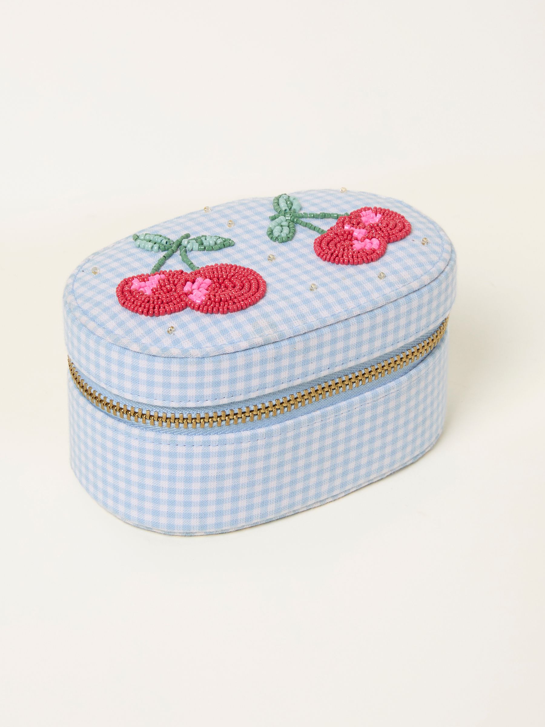 Buy FatFace Blue Beaded Cherry Gingham Jewellery Box from Next USA