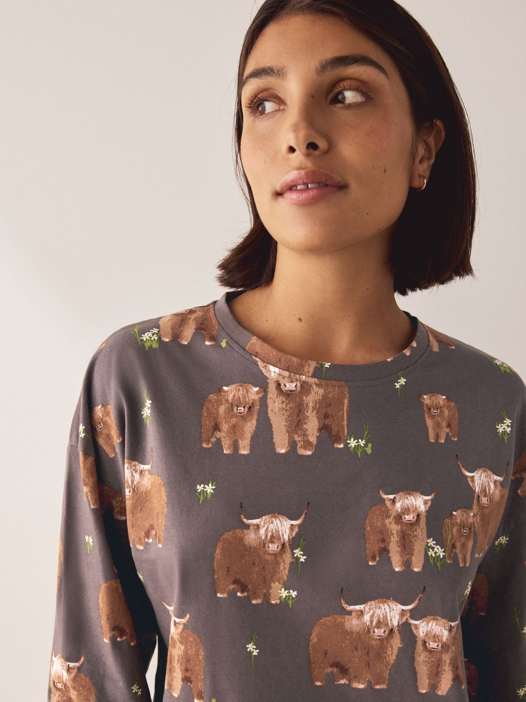 Buy Charcoal Grey Hamish The Highland Cow Long Sleeve Pyjamas from the ...