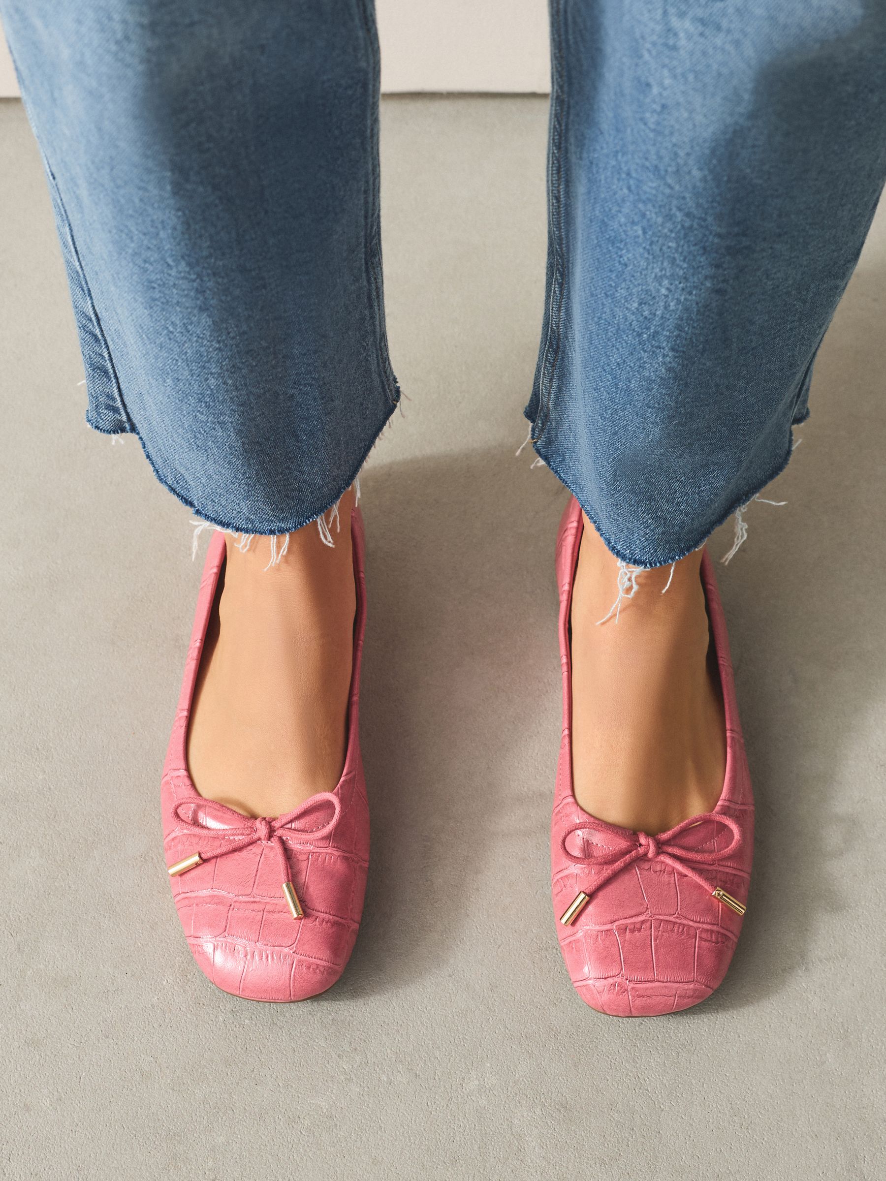 Buy Rose Pink Croc Forever Comfort® Square Toe Bow Ballet Flats from ...