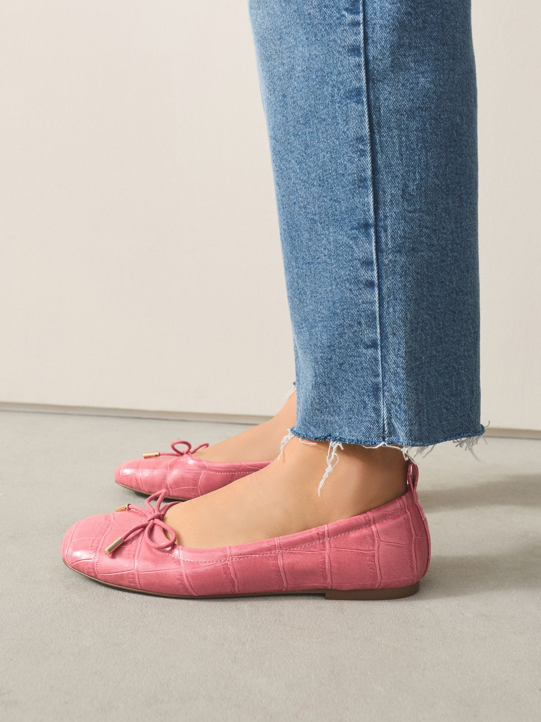 Buy Rose Pink Croc Forever Comfort® Square Toe Bow Ballet Flats from ...