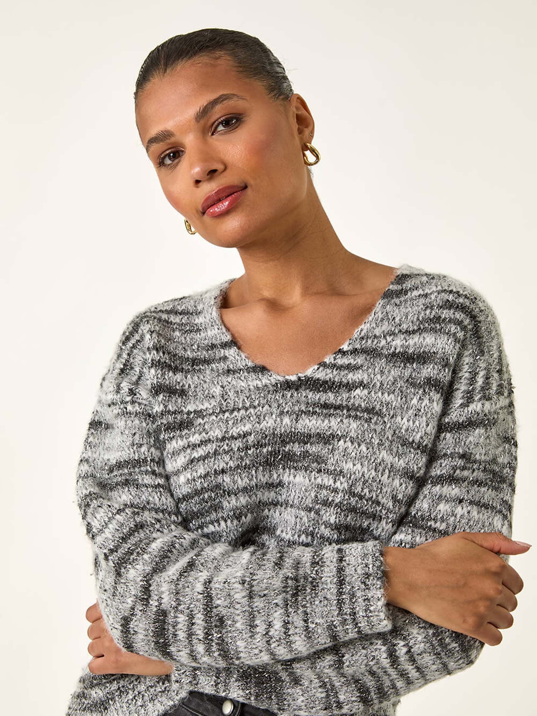 Buy Roman Black Shimmer V-Neck Knitted Jumper from the Next UK online shop