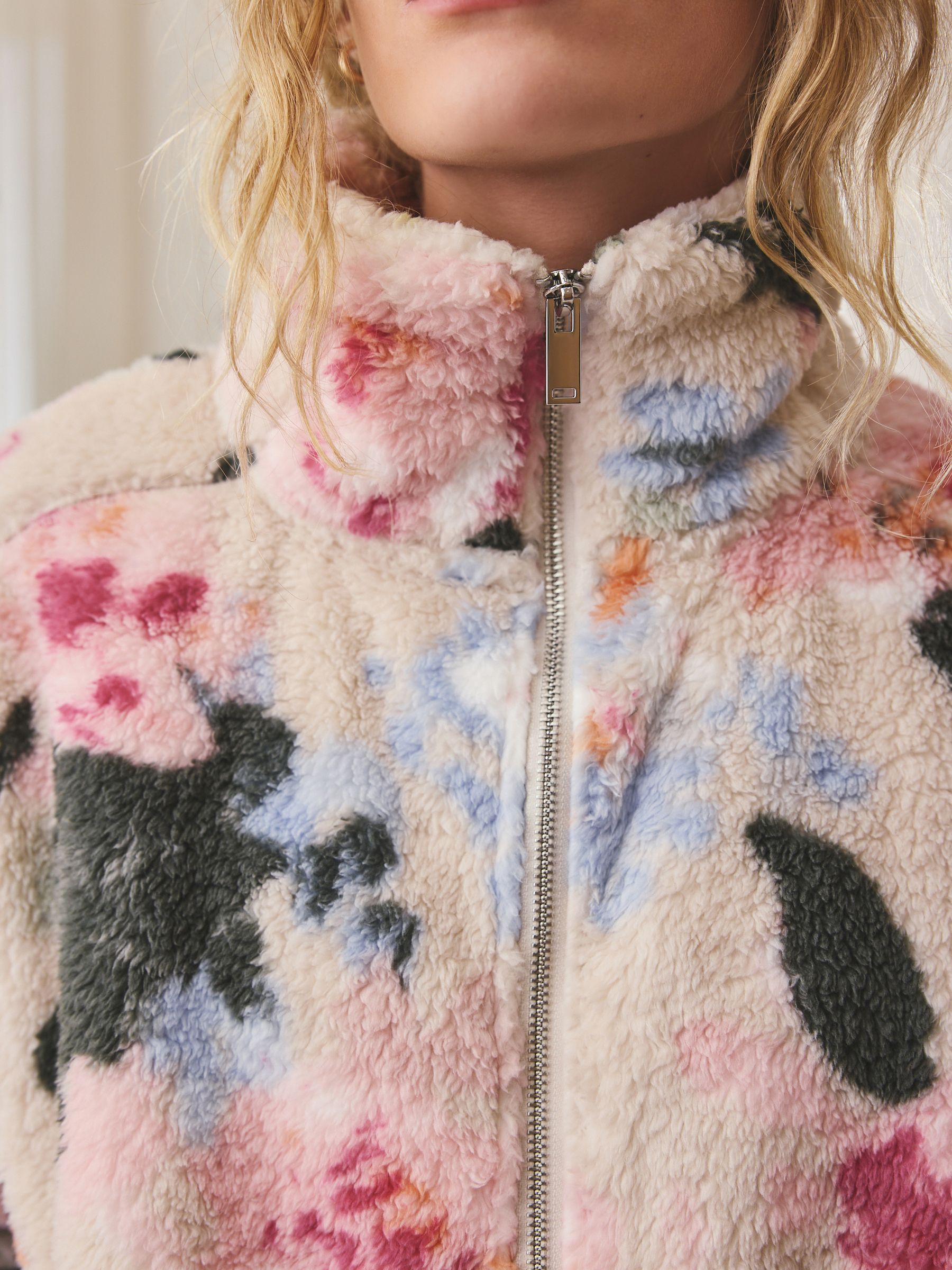 Buy Cream Floral Borg Half Zip Fleece from the Next UK online shop