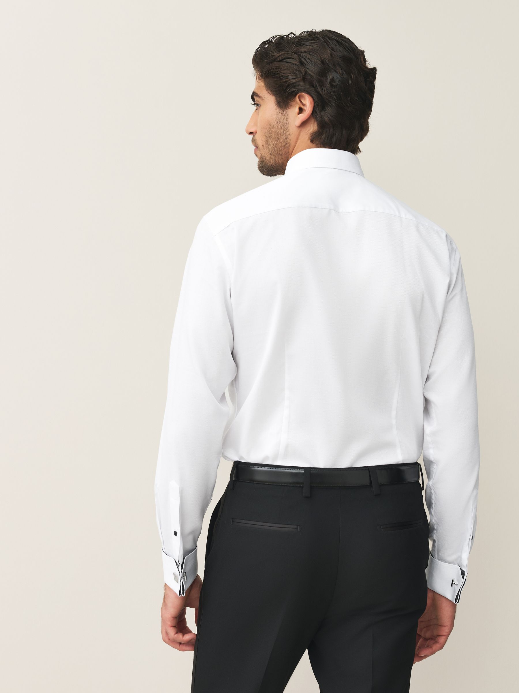 Buy White Textured/Black Bow Tie Slim Fit Regular Fit Double Cuff Shirt ...