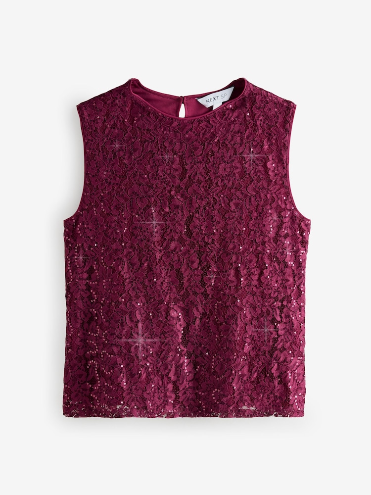 Buy Berry Red Sequin Lace Top from the Next UK online shop