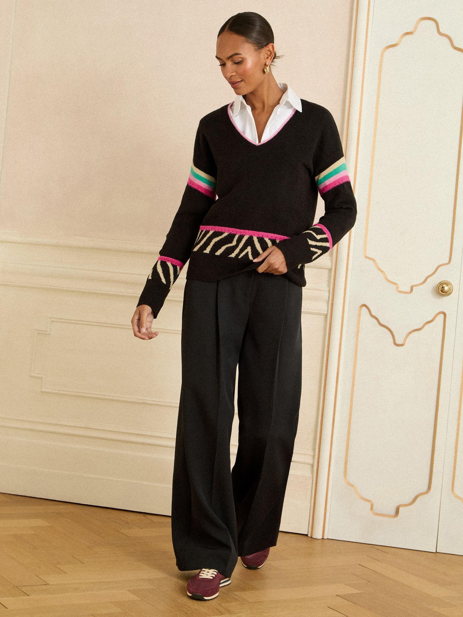 Buy Love & Roses Black Rainbow Animal Stripe Petite Print V-Neck Cosy ...