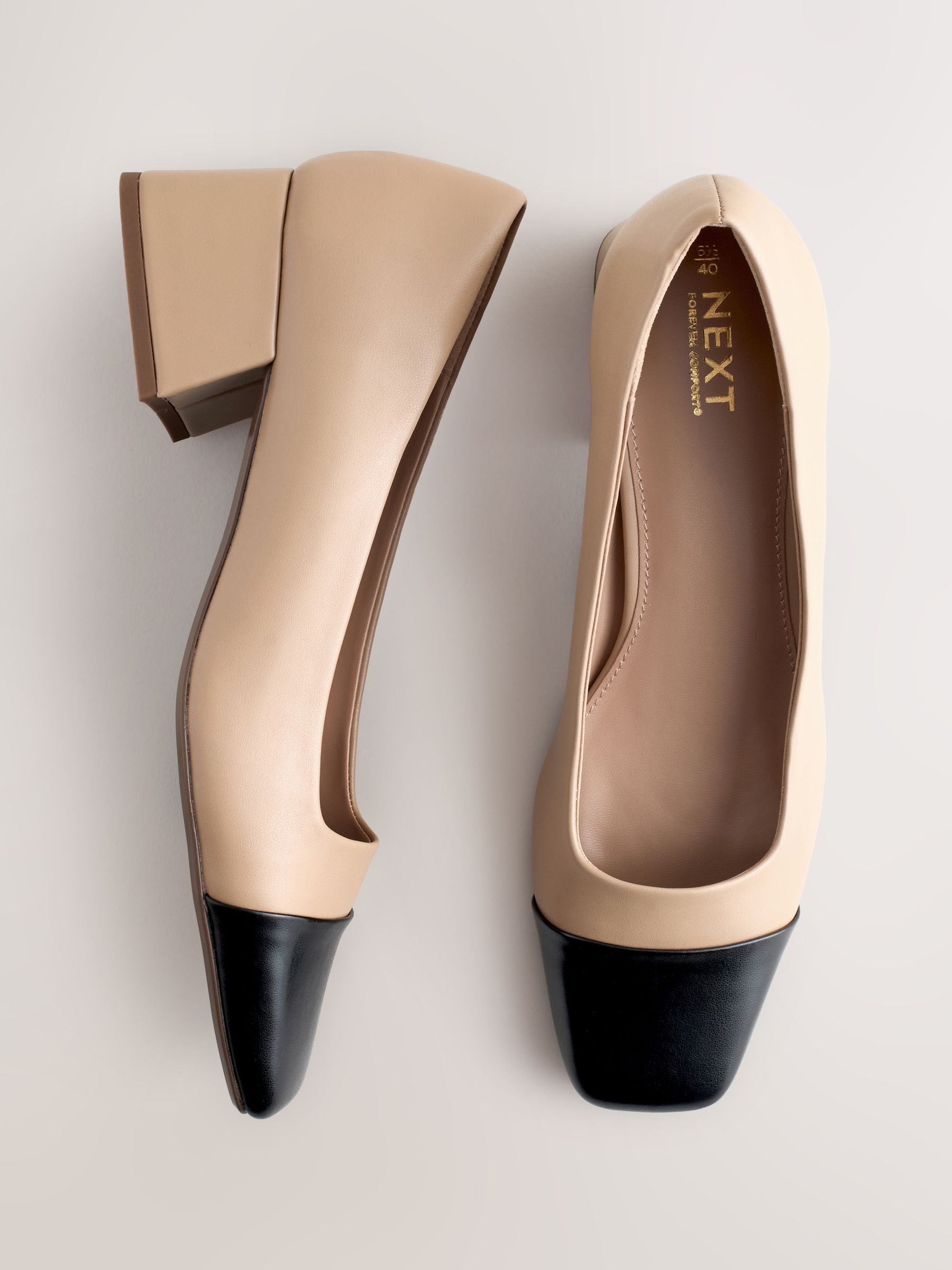 Buy Camel Forever Comfort® Toe Cap Low Block Court Heels from the Next ...