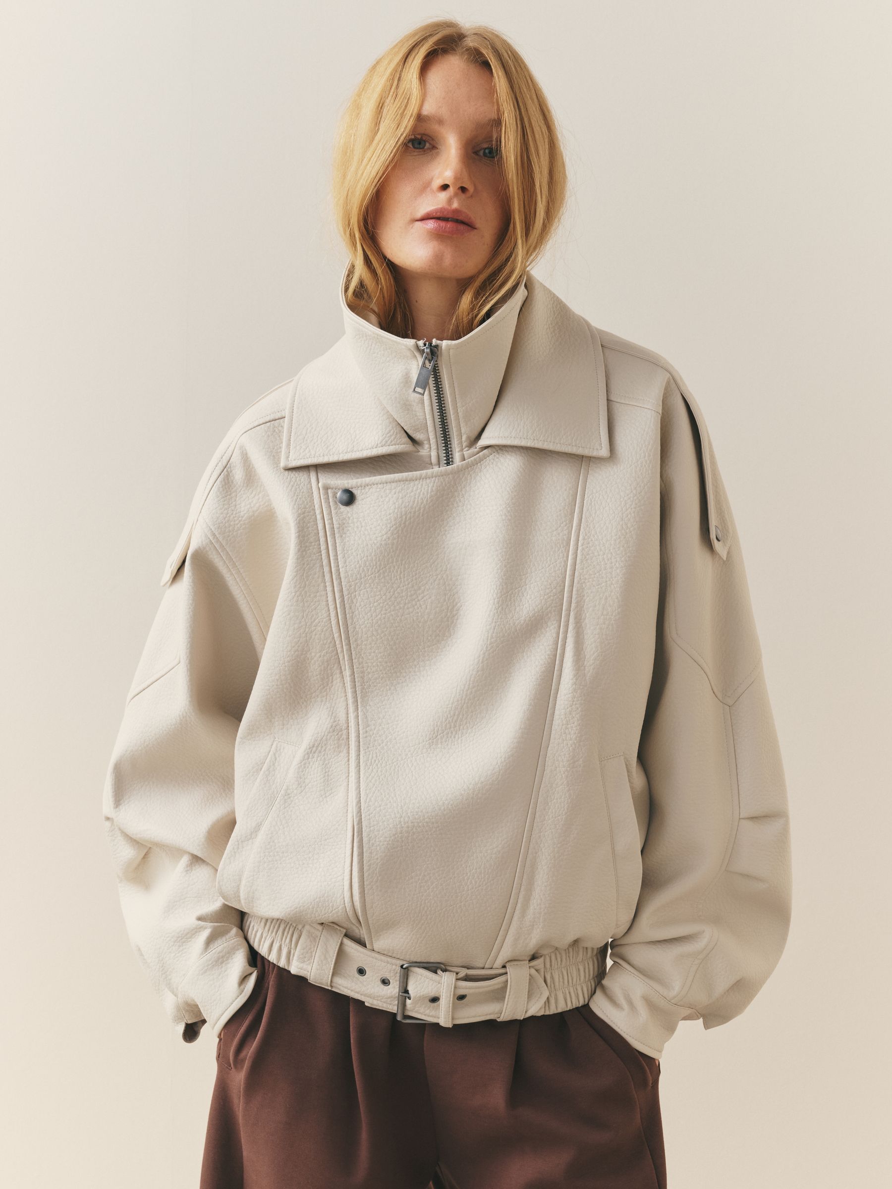 Buy Nothing Ordinary Stone Faux Leather Funnel Collared Biker Jacket ...