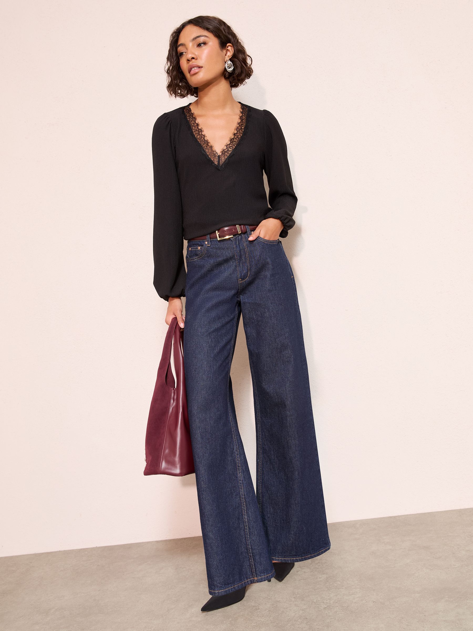 Buy Friends Like These Black Lace Trim V-Neck Top from Next Ireland