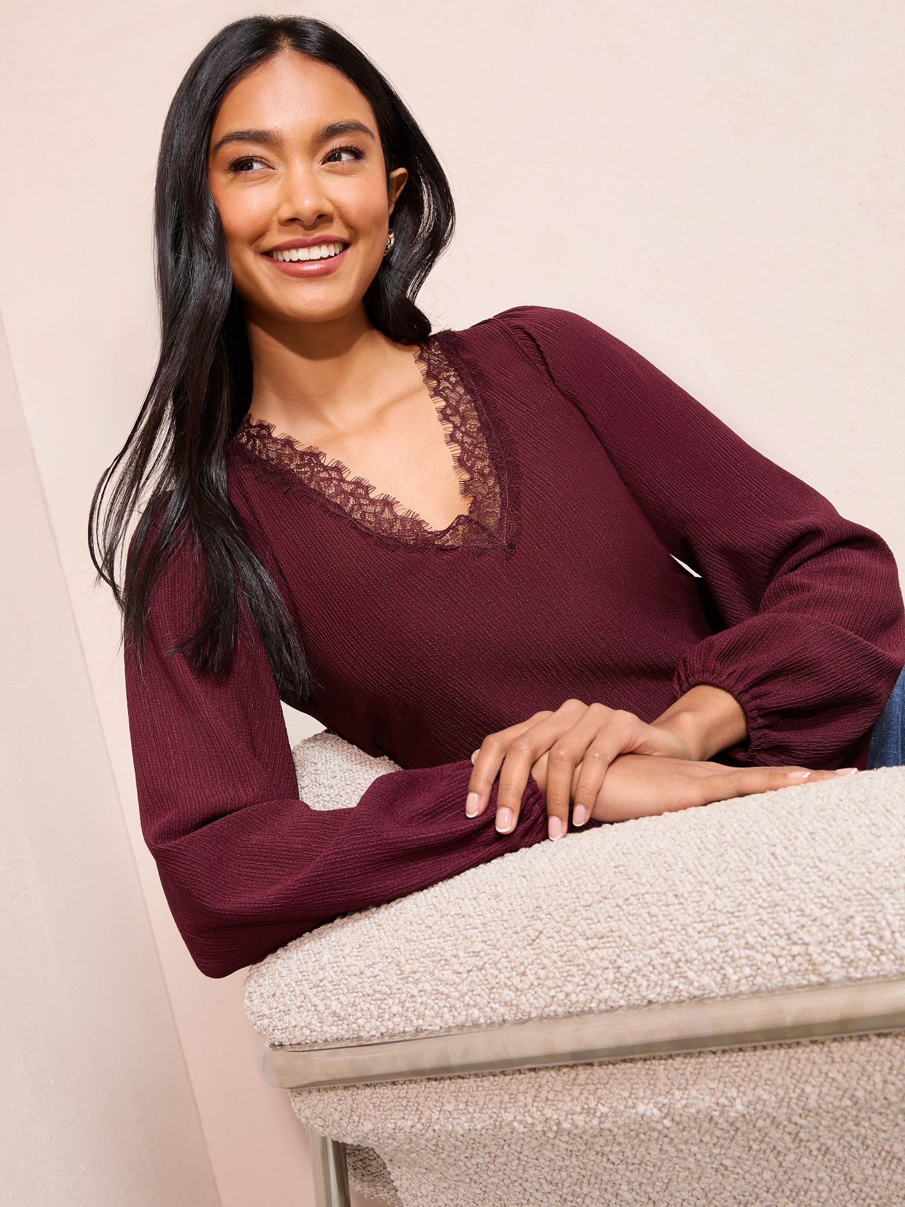 Buy Friends Like These Burgundy Lace Trim V-Neck Top from Next Ireland