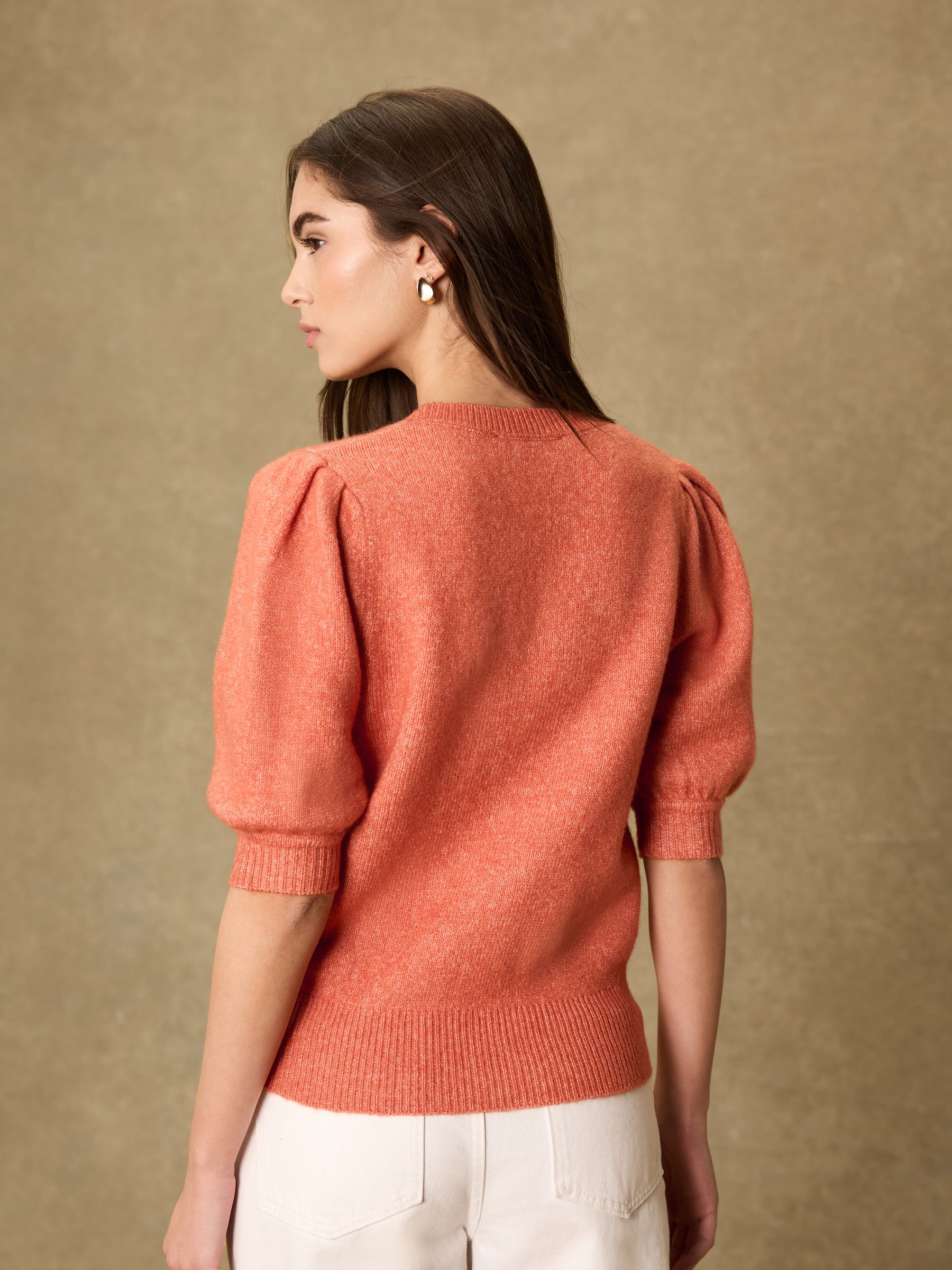 Buy Orange Puff Sleeve Knitted Top from Next Israel