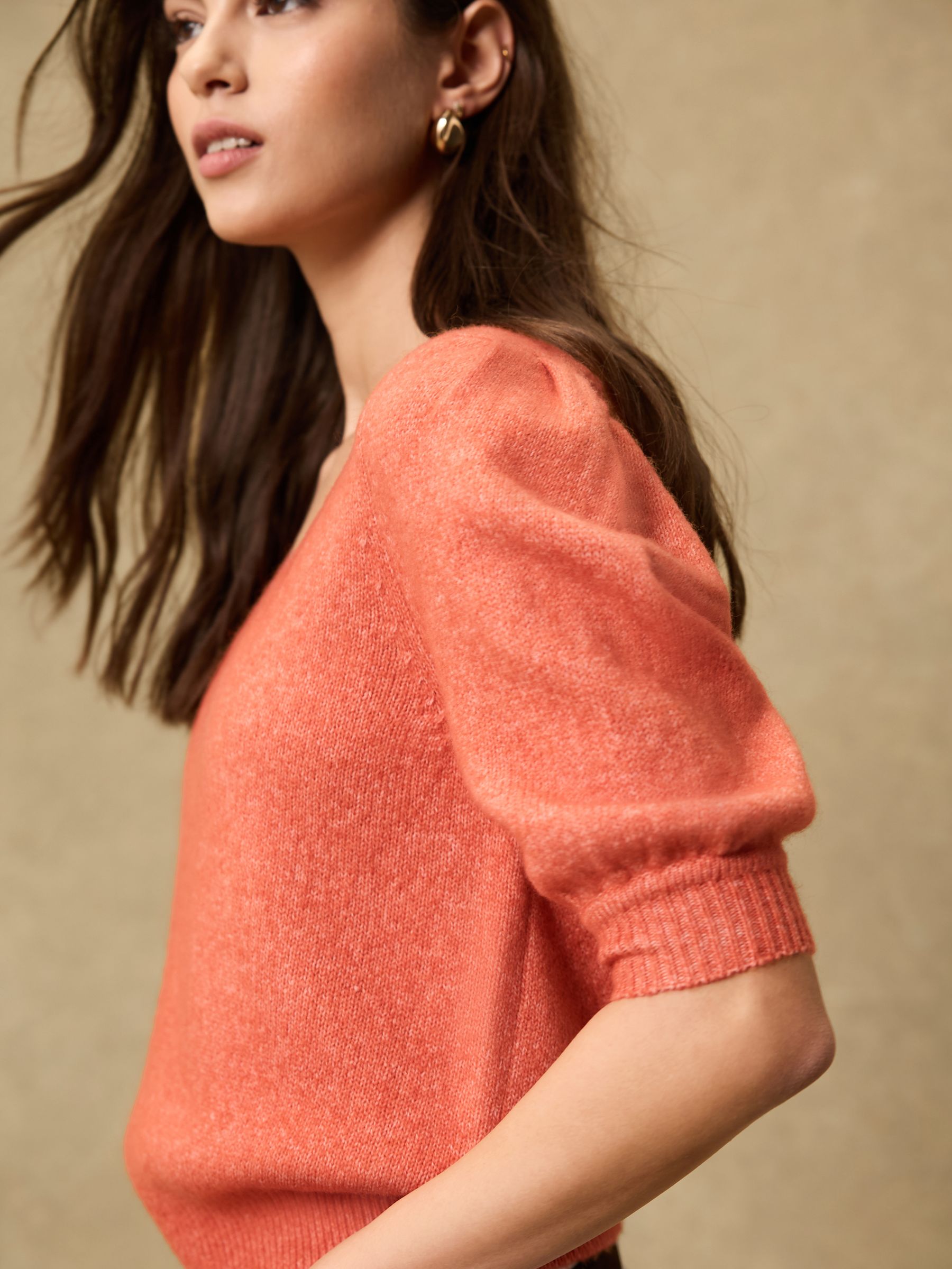 Buy Orange Puff Sleeve Knitted Top from Next Israel