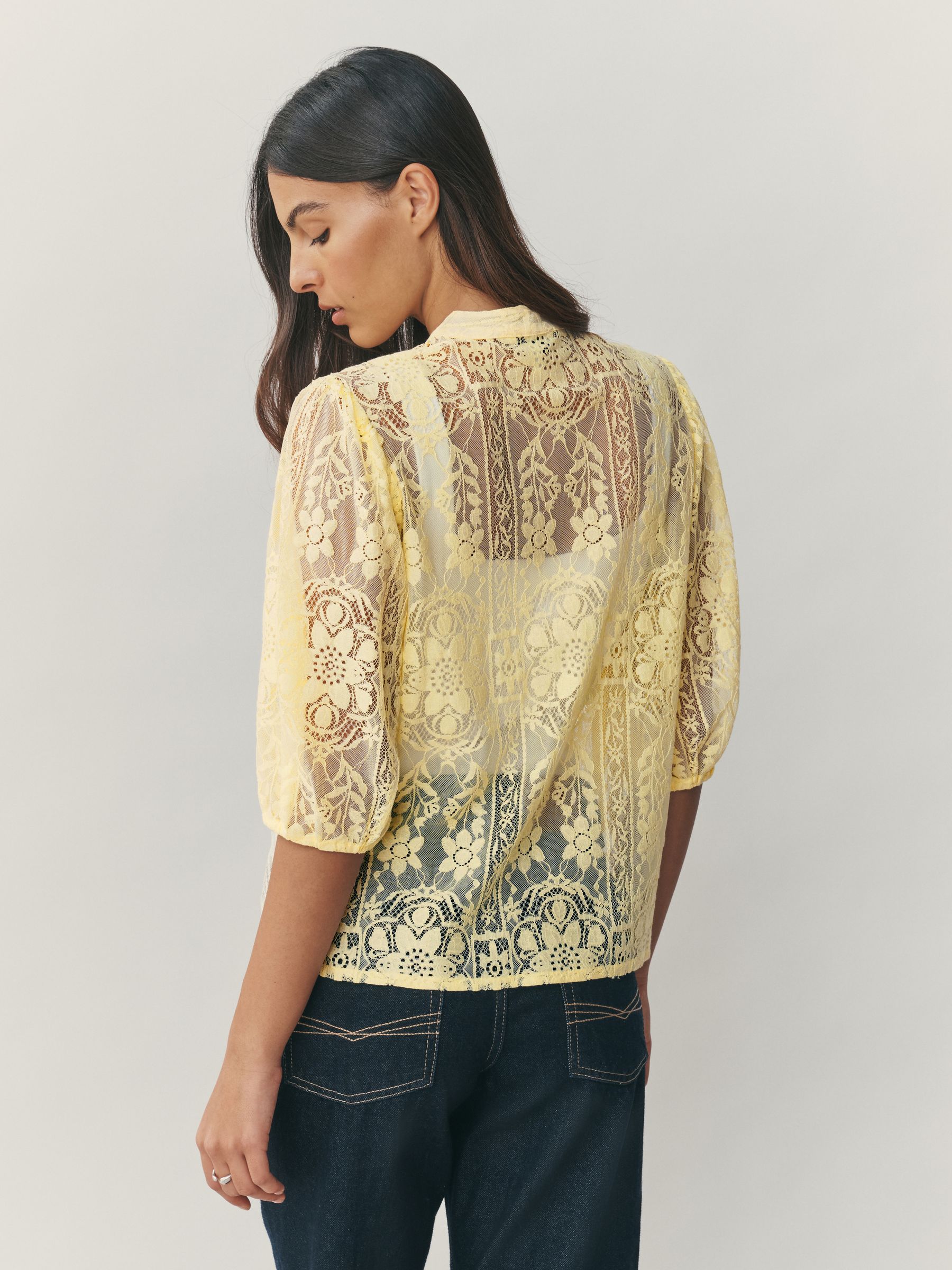 Buy Lemon Yellow Lace Half Sleeve Blouse from the Next UK online shop