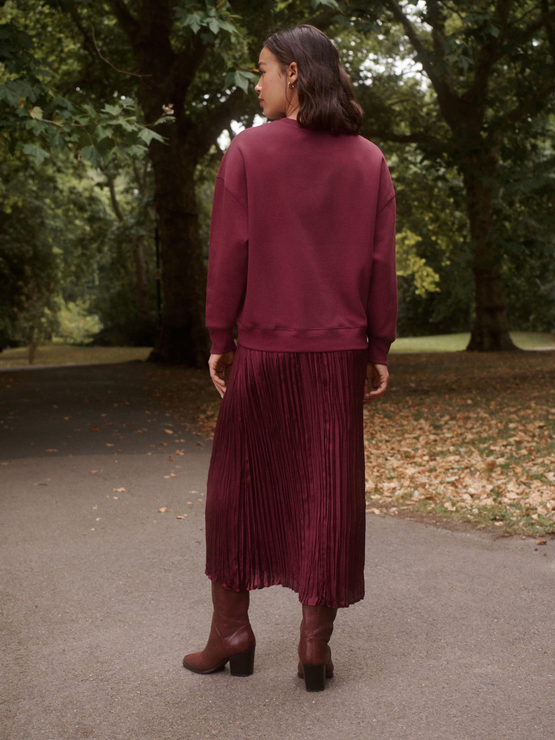 Buy Burgundy Red 2-In-1 Sweatshirt With Satin Midi Skirt from the Next ...