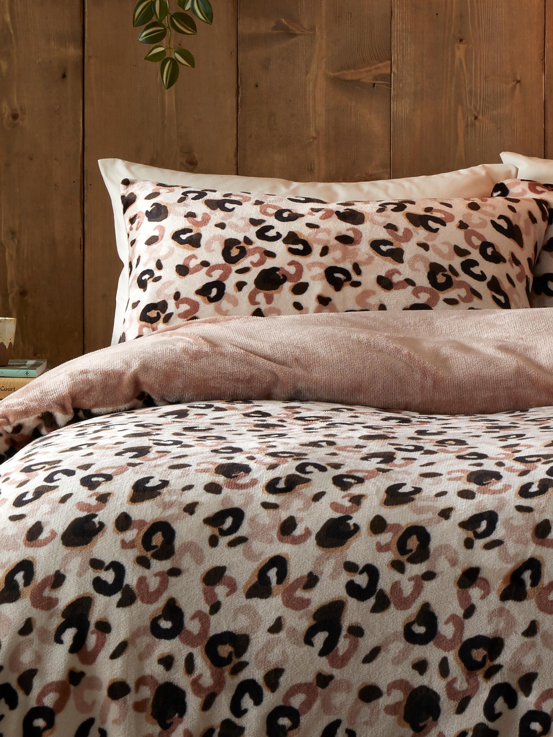 Buy Fusion Natural Cosy Leopard Sherpa Reverse Duvet Cover Set from the ...