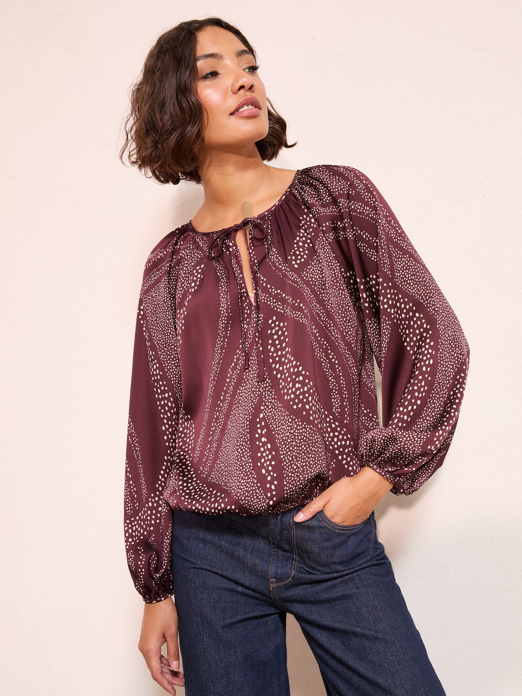 Buy Friends Like These Burgundy Swirl Print Long Sleeve Bubble Hem Tie ...