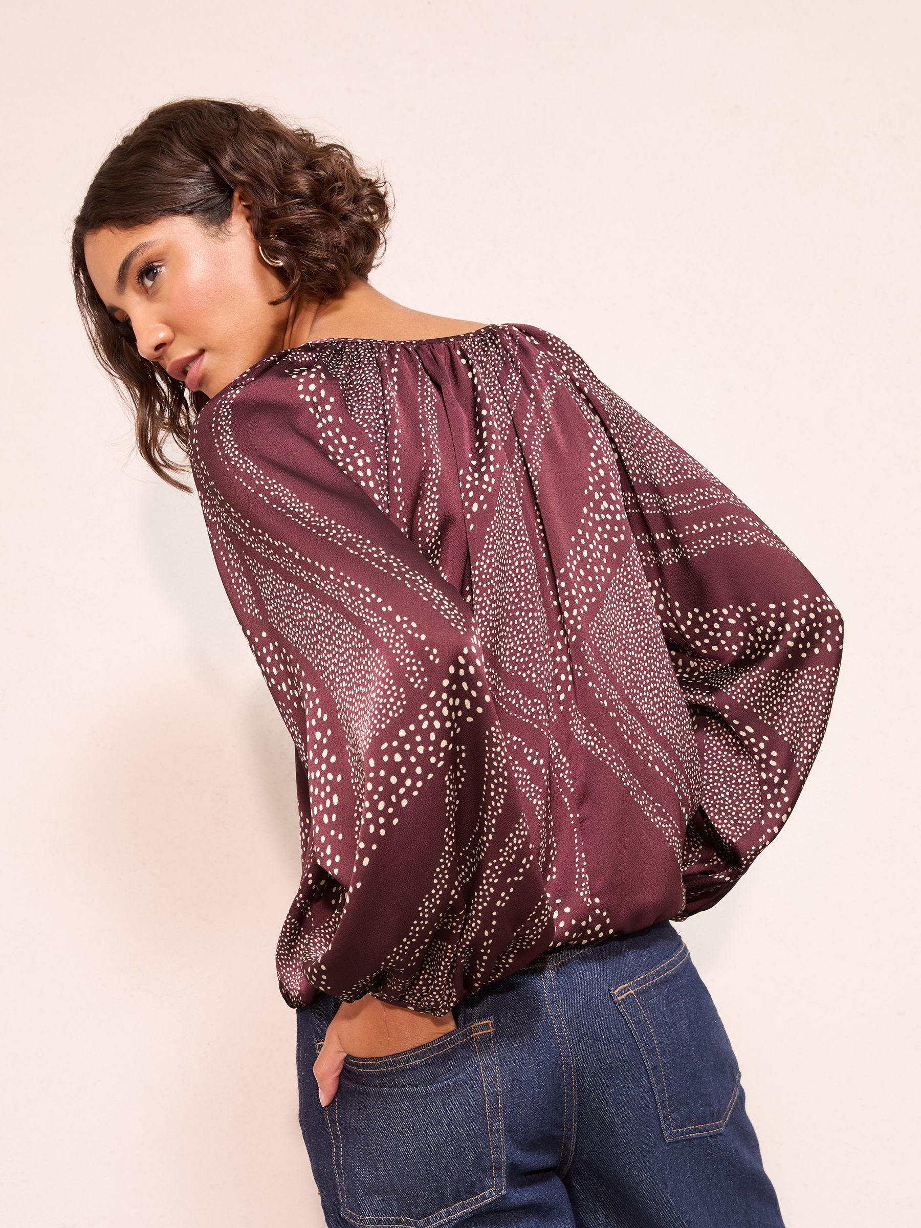 Buy Friends Like These Burgundy Swirl Print Long Sleeve Bubble Hem Tie ...