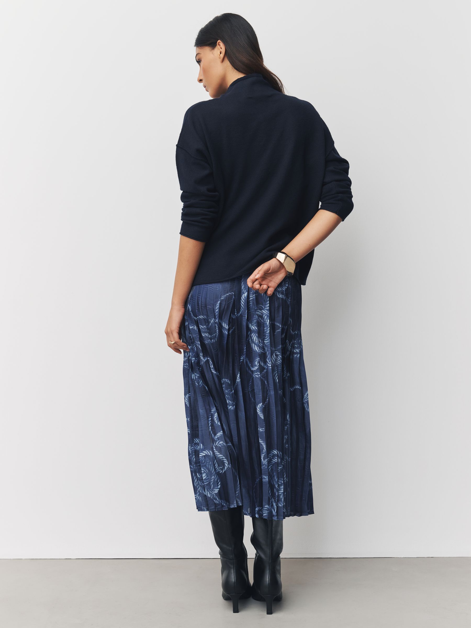 Buy Navy Blue Nautical Print 2-In-1 Knitted Jumper with Pleated Midi ...