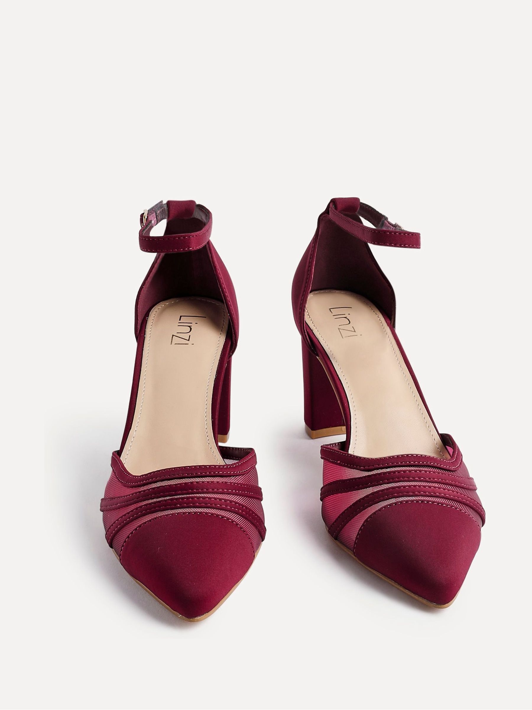 Buy Red - Linzi Tasha Block Court Heels Shoes With Mesh Front Detail ...