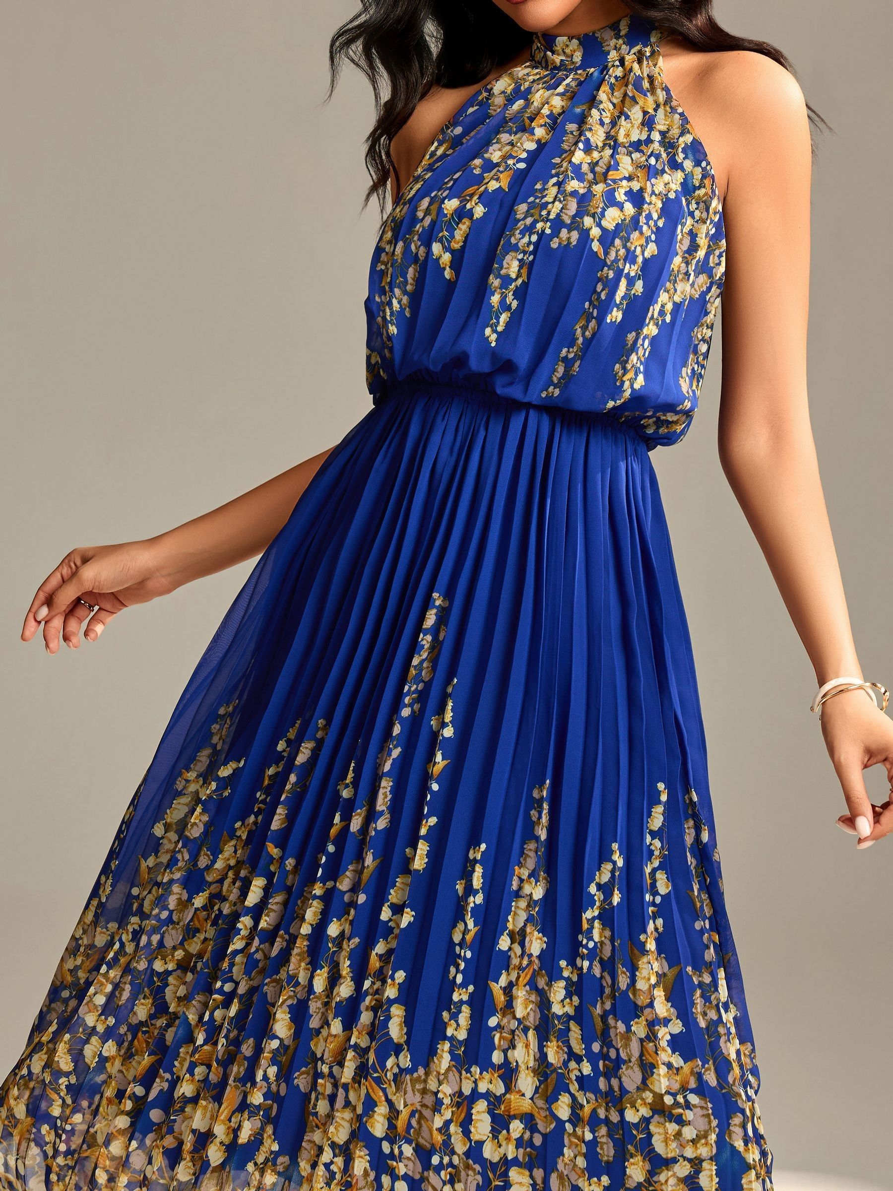 Buy Jolie Moi Blue Mirrored Chiffon Pleated Maxi Dress from Next Australia