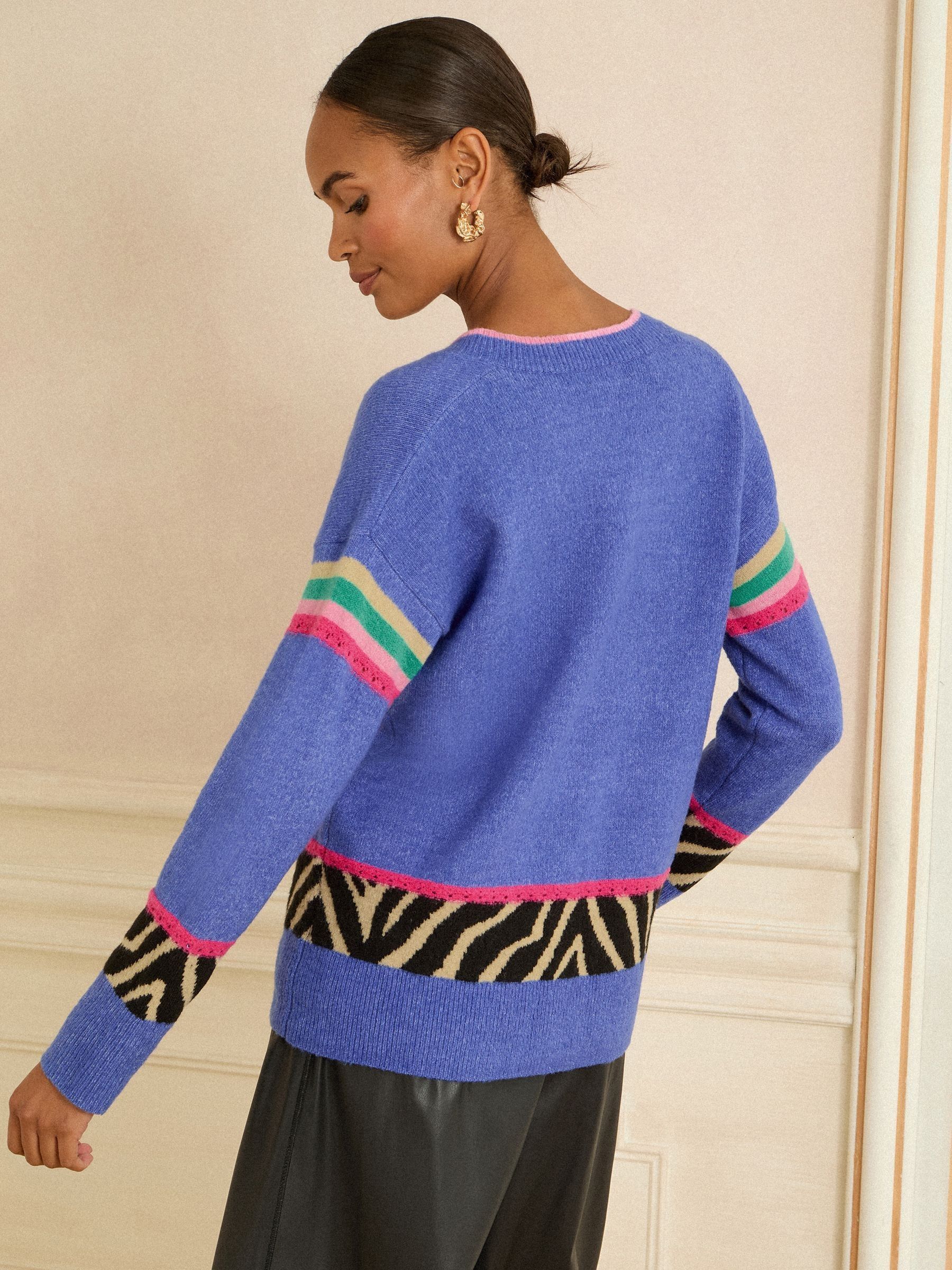 Buy Love & Roses Cobalt Blue Rainbow Animal Stripe Print V-Neck Cosy ...