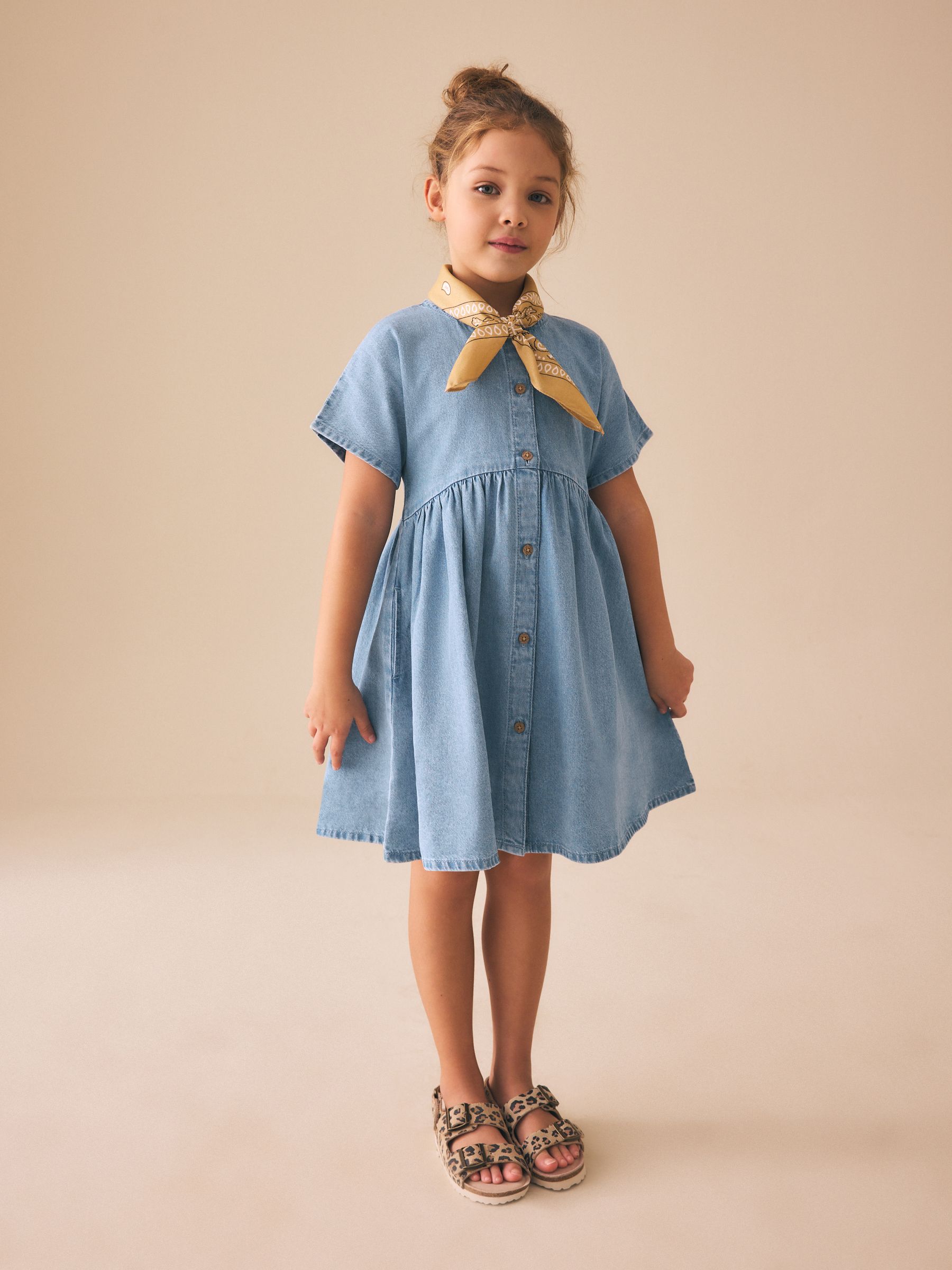 Buy Blue Denim Button Through Short Sleeve Dress (3-16yrs) from Next France