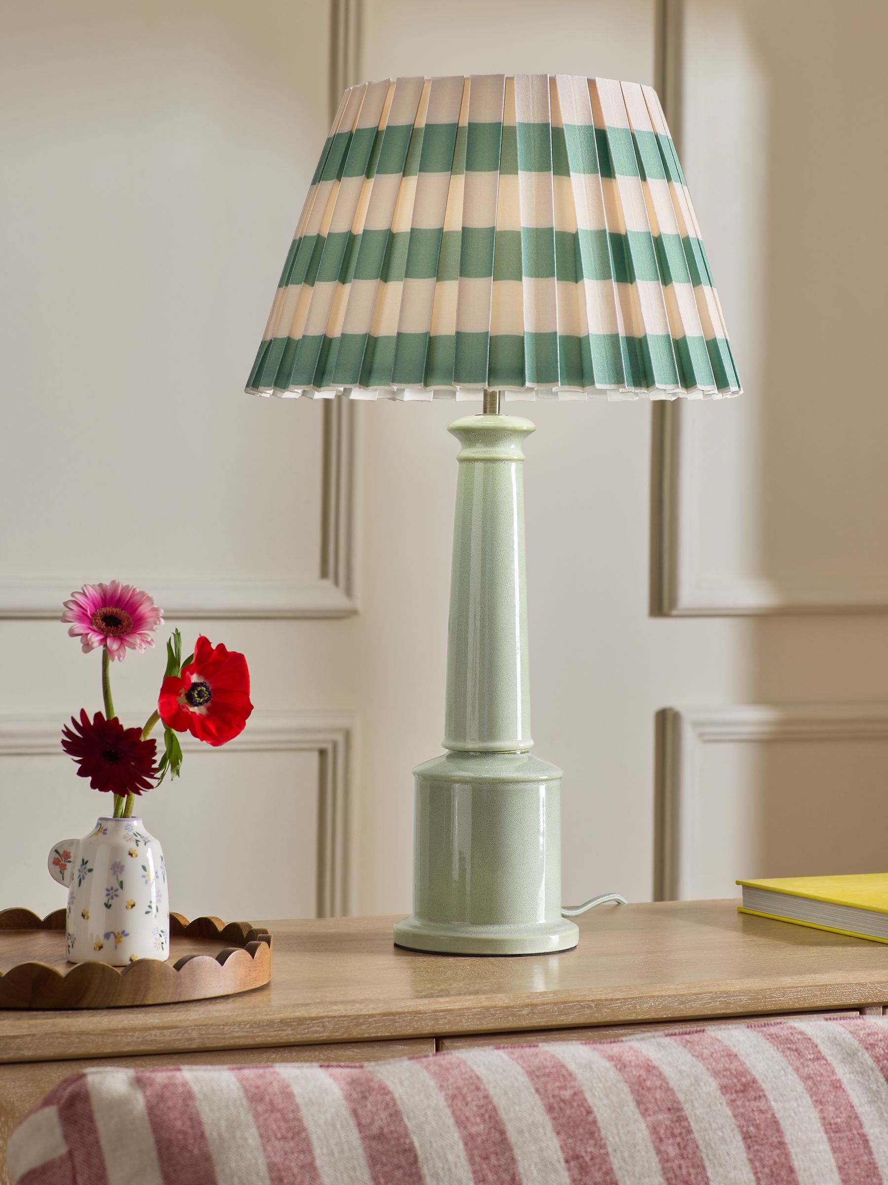 Buy Sage Green Charlcote Table Lamp Base and Black Floral Velvet Lamp ...