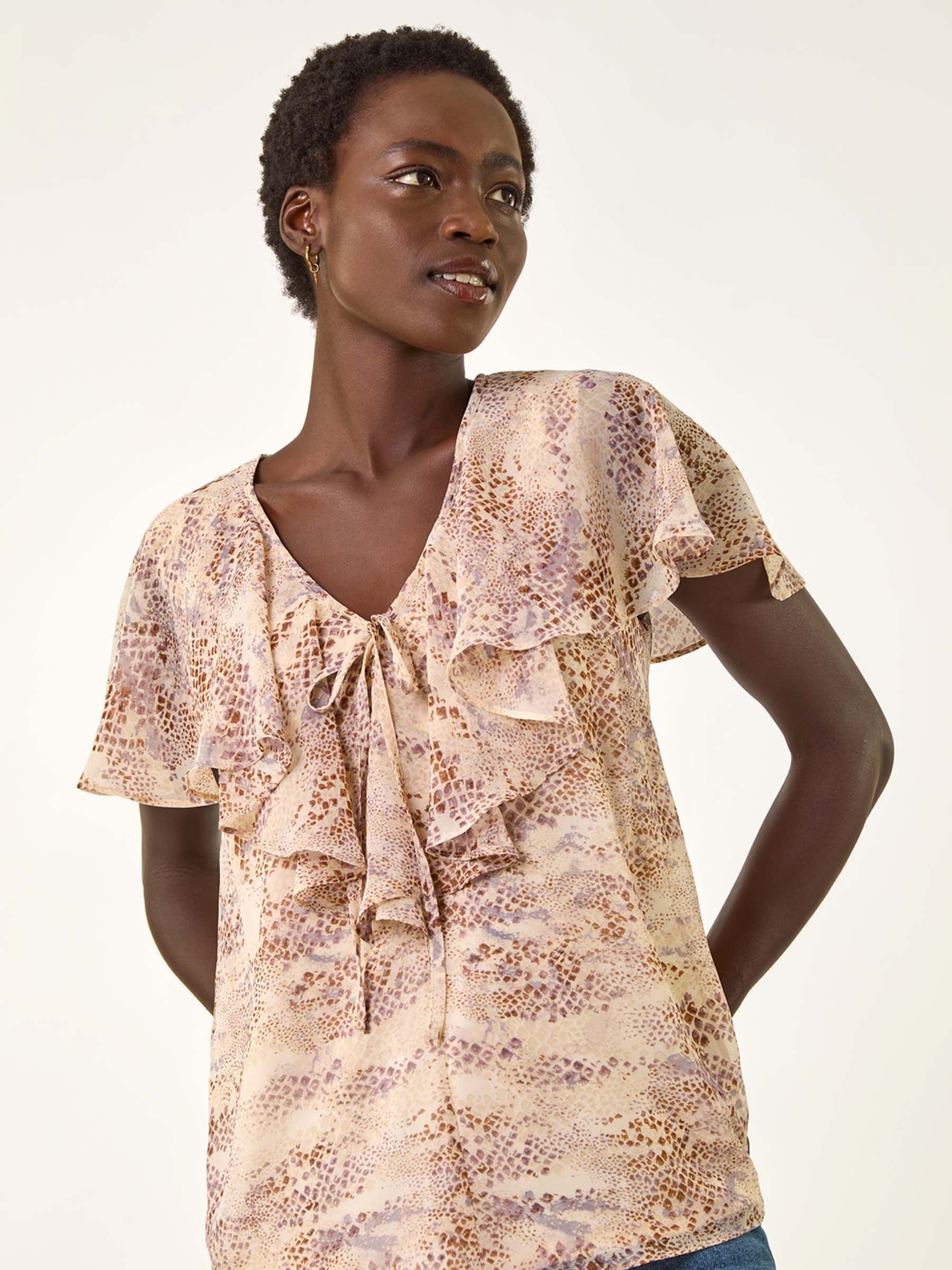 Buy Roman Natural Snake Print Frill Neck Blouse from Next Netherlands