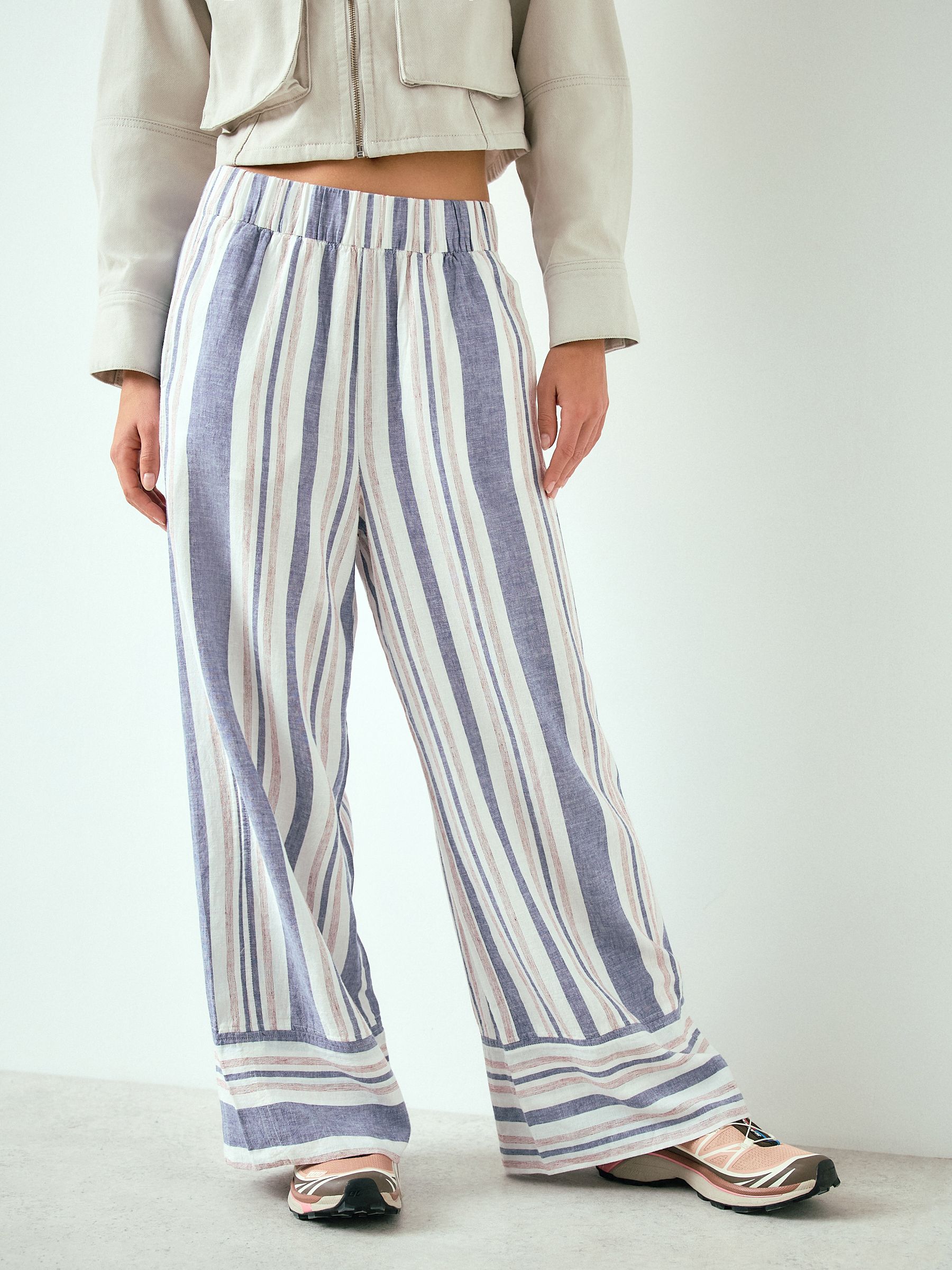 Buy Blue/White/Red Stripe Linen Blend Wide Leg Trousers from the Next ...