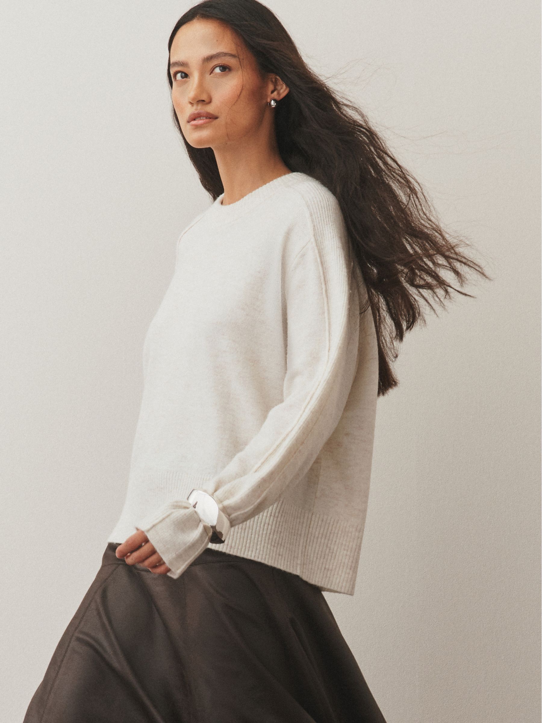 Buy Ecru Crew Neck Knitted Jumper with Wool from the Next UK online shop