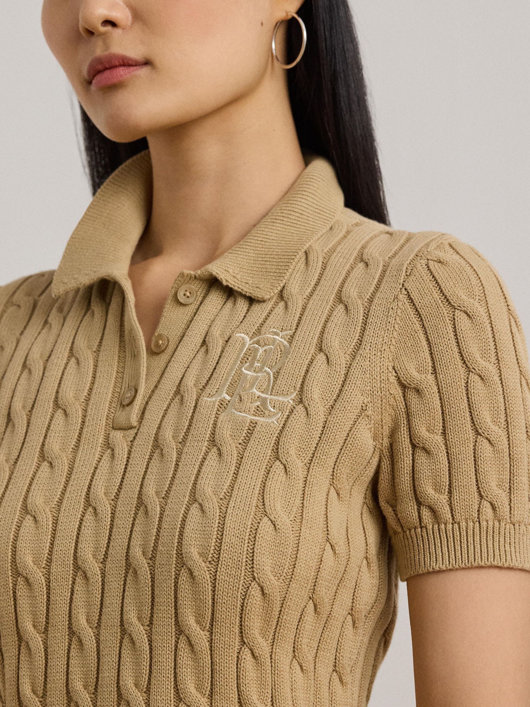 Buy Lauren Ralph Lauren Birch Tan Natrissa Cable Knit Cotton Polo ...