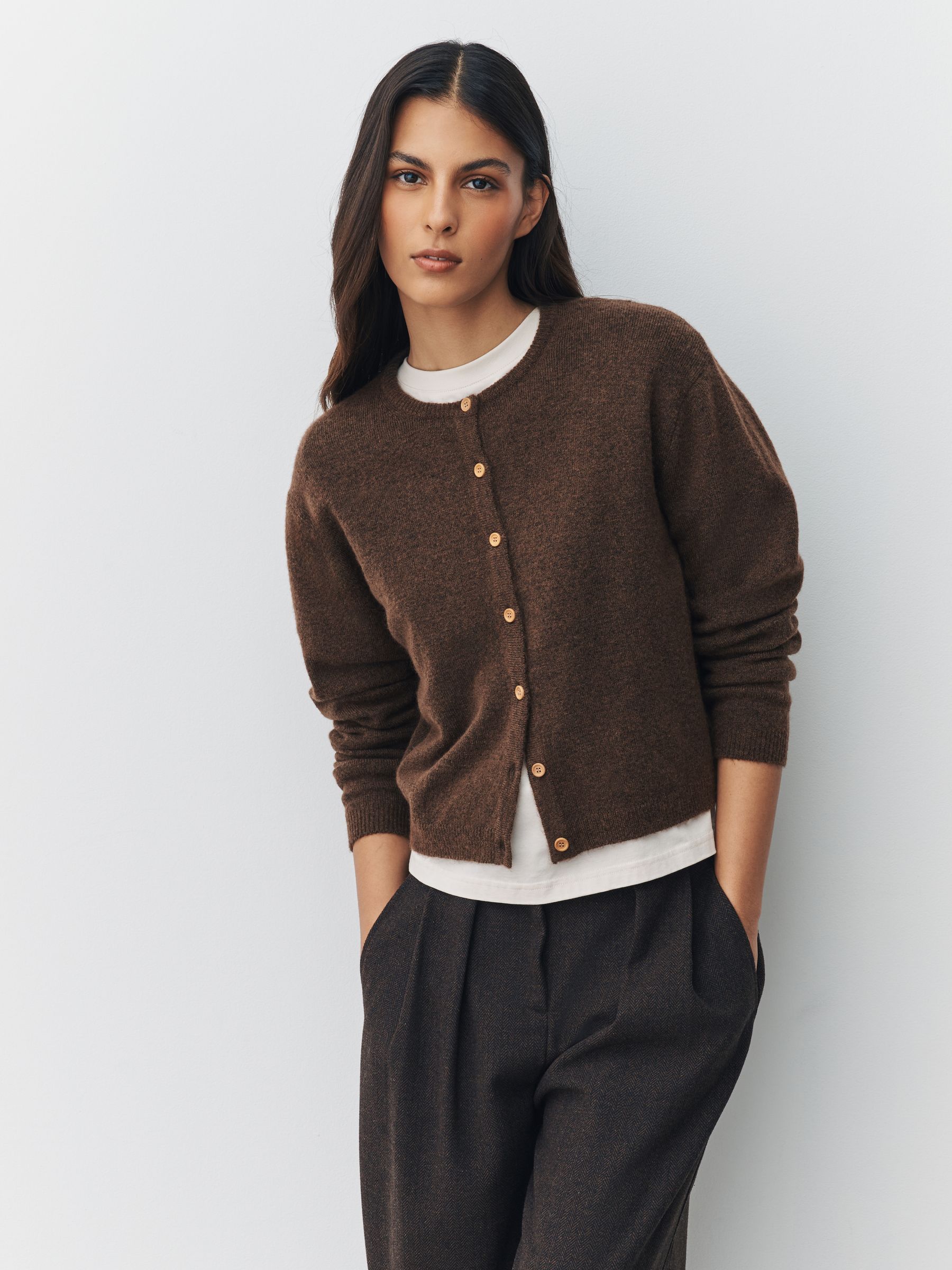 Buy Chocolate Brown Crew Neck Knitted Cardigan from Next Australia