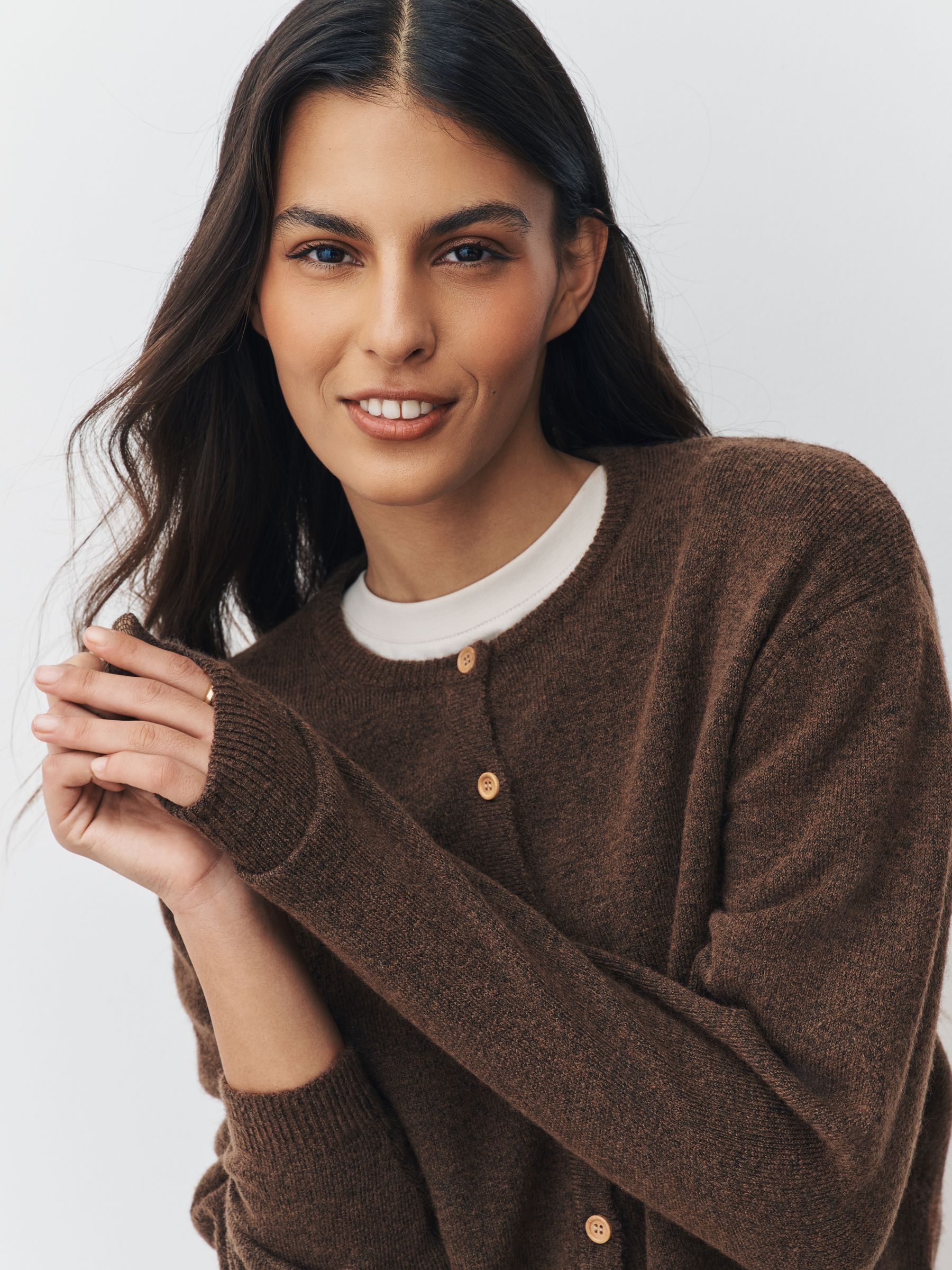 Buy Chocolate Brown Crew Neck Knitted Cardigan from Next Australia