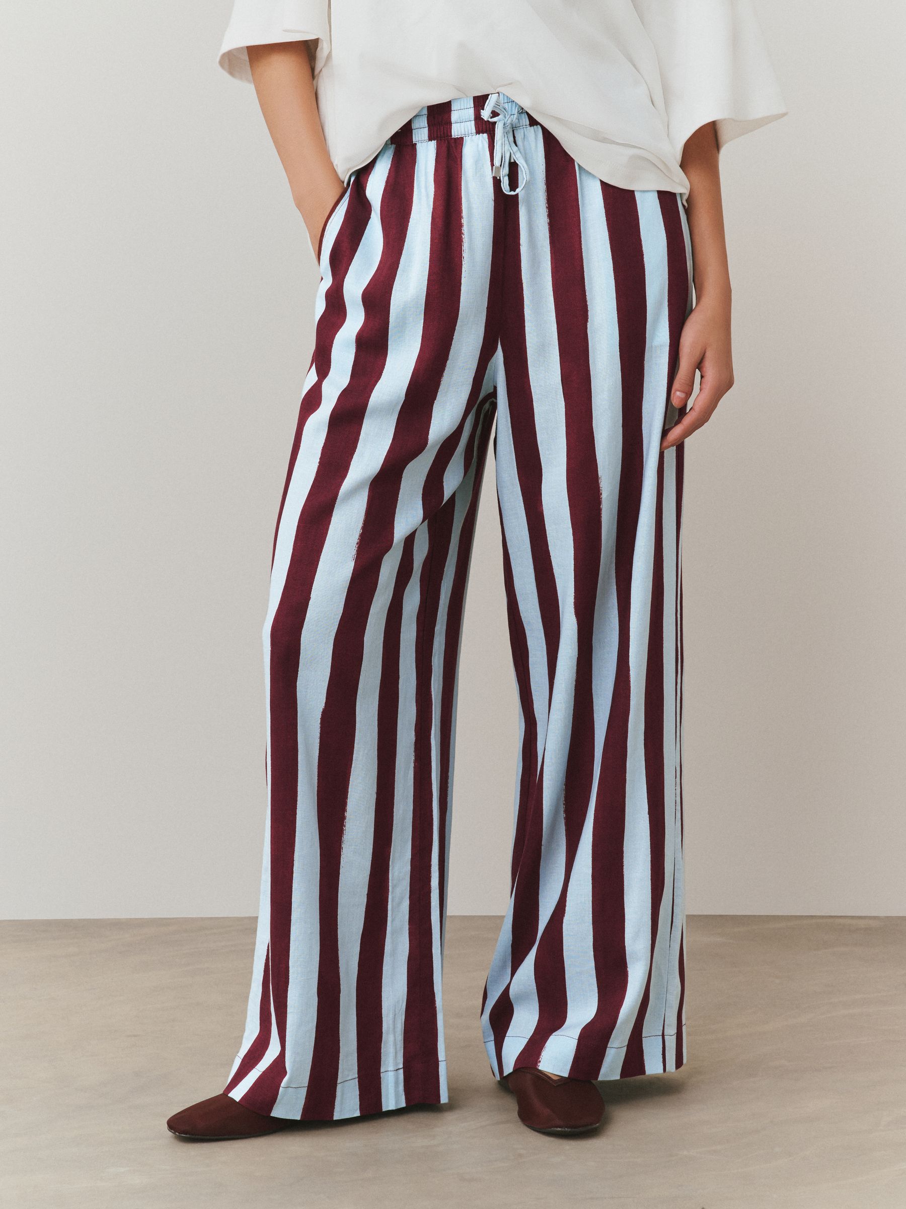 Buy Neutral/Stripe Pull On Wide Leg Trousers With Linen 2 Pack from the ...