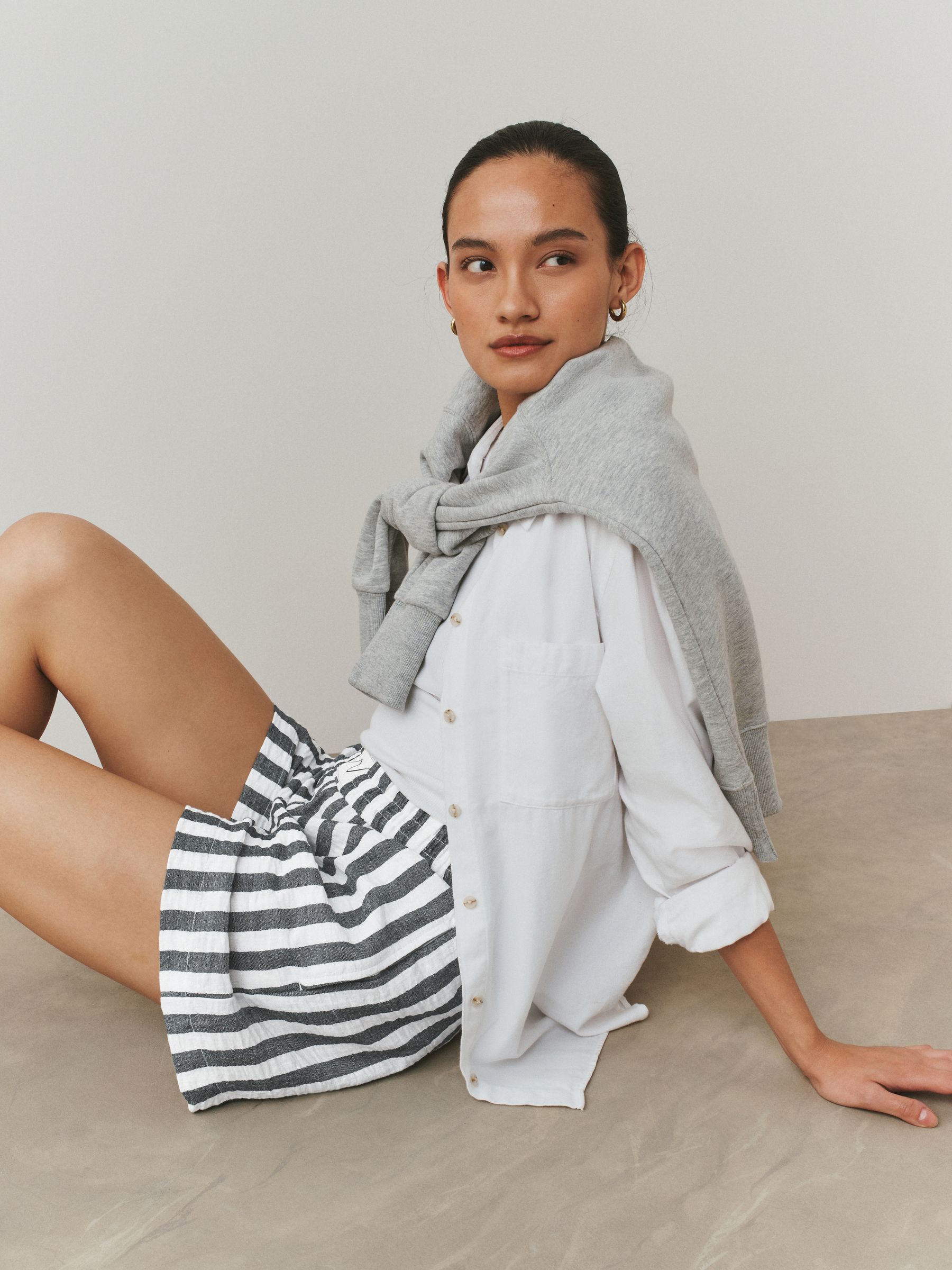 Buy Grey/White Stripe - Pull On Boxer Shorts with Linen from Next France