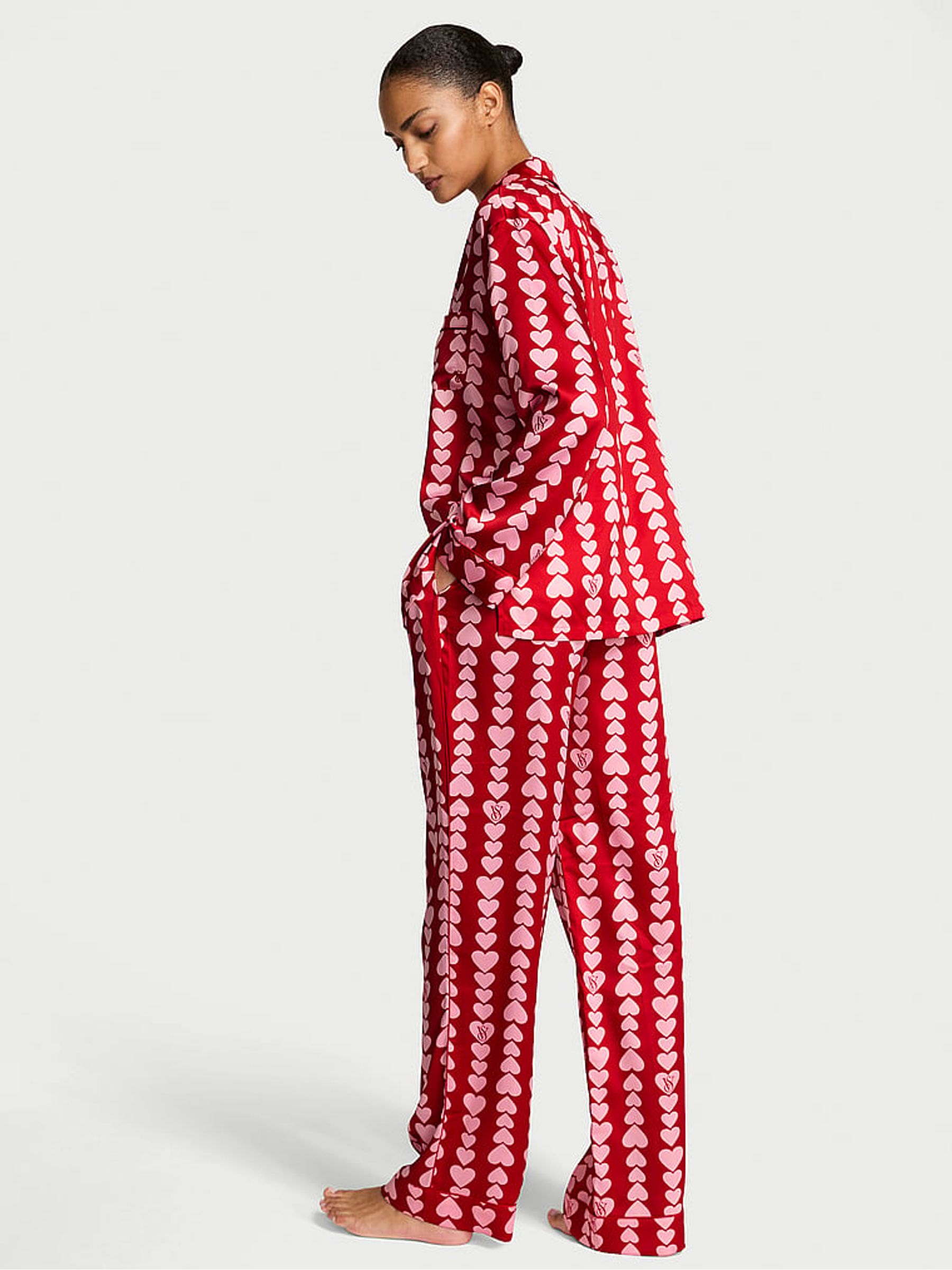 Buy Victoria's Secret Red & Pink Hearts Satin Long Pyjamas Set from the ...
