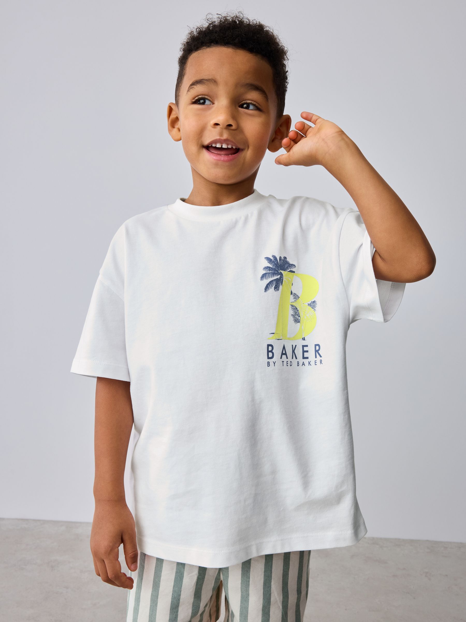 Buy Baker by Ted Baker Graphic White T-Shirt and Stripe Shorts Set from ...