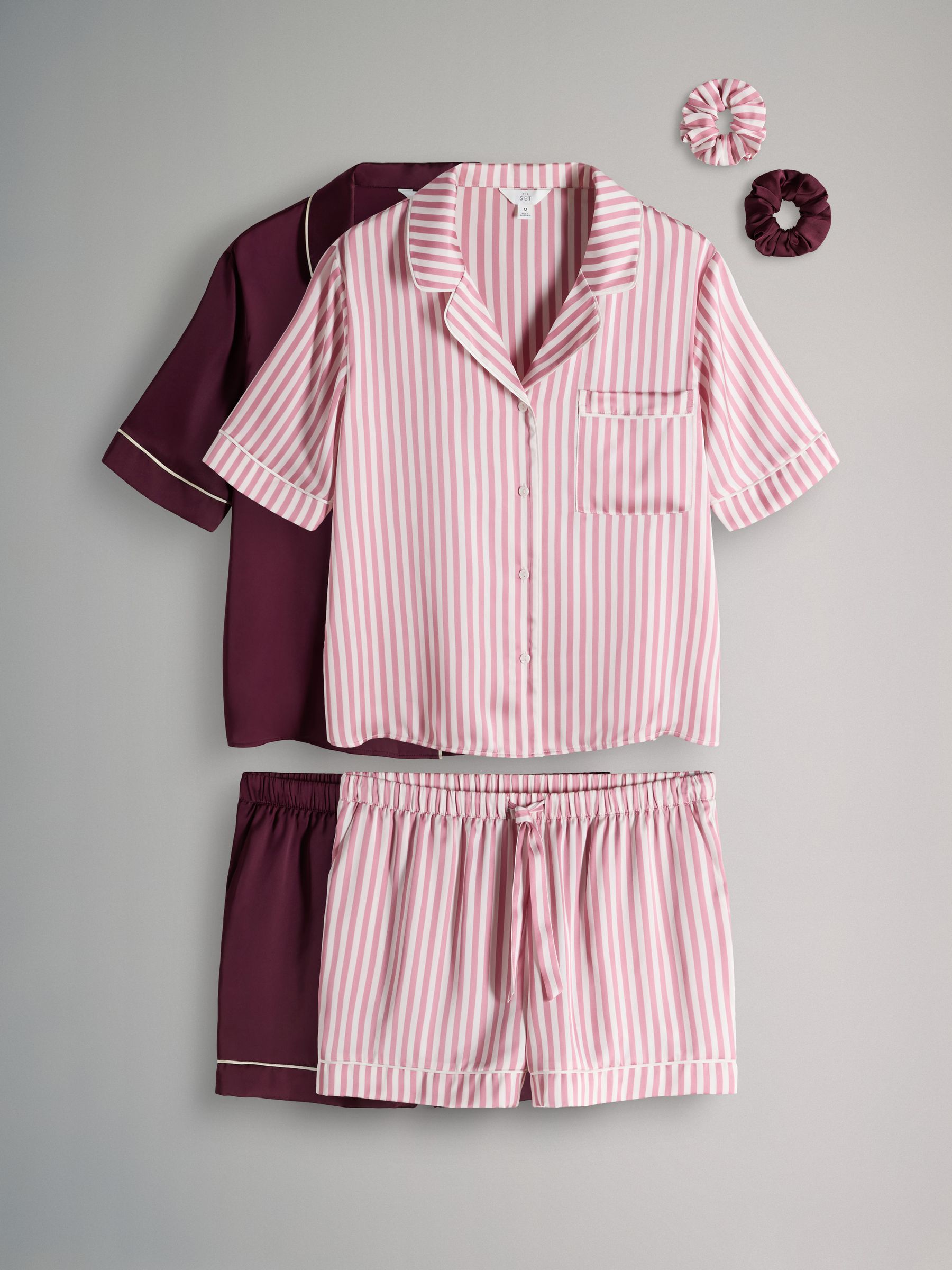Buy The Set 2 Pack Satin Pyjama Shirt And Shorts Set Berry Red/Pink ...