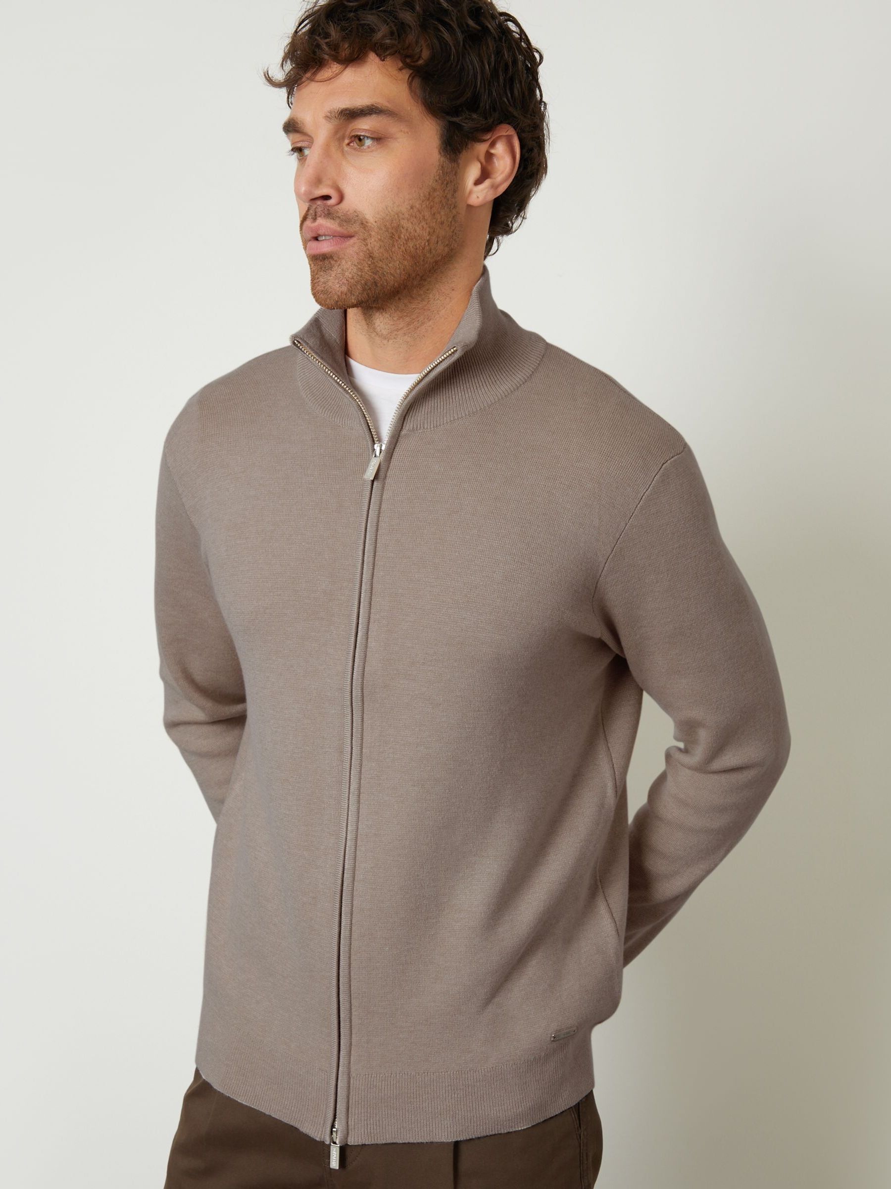 Buy Threadbare Brown Zip-Through Funnel Neck Knitted Cardigan from the ...