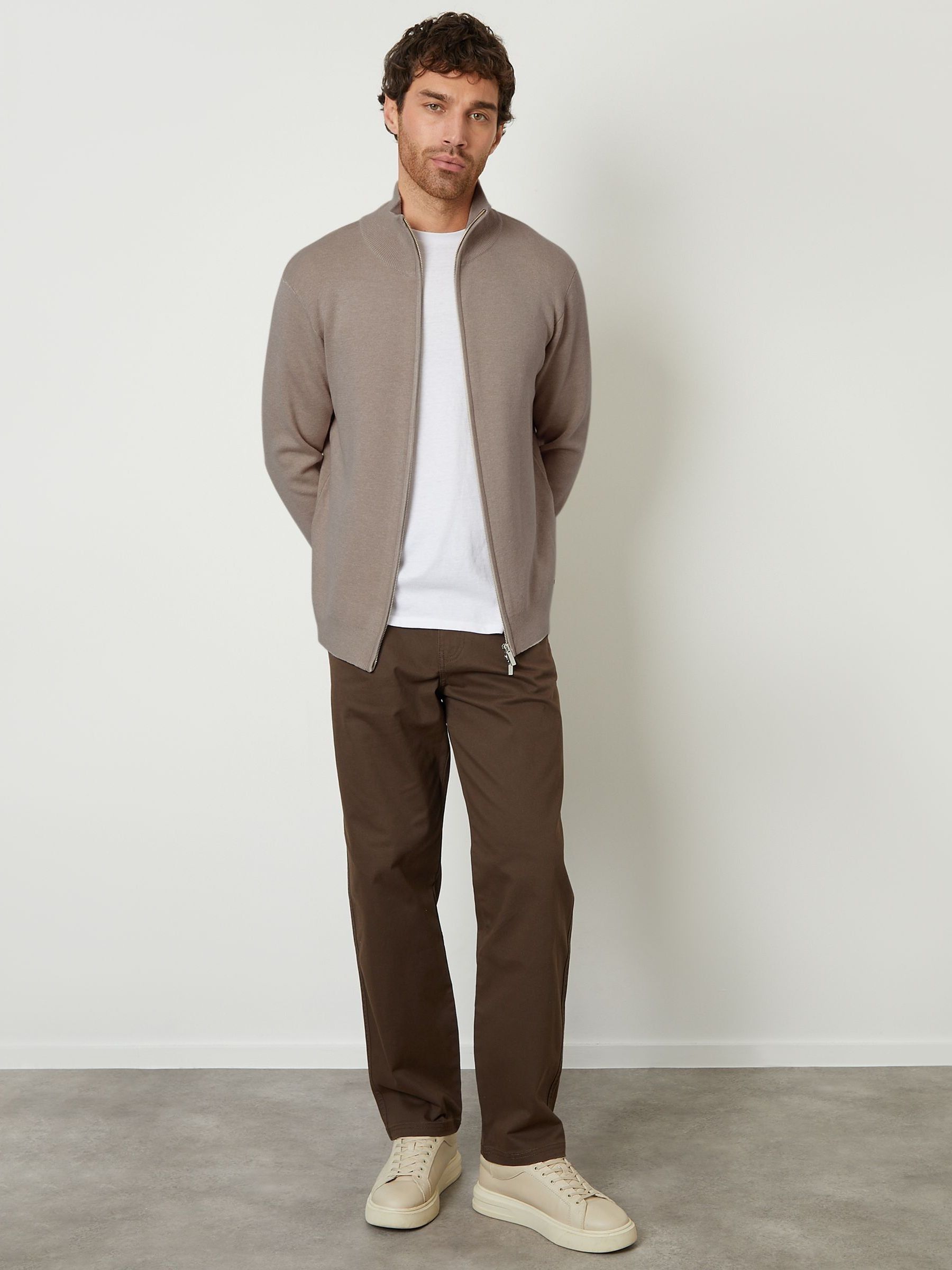 Buy Threadbare Brown Zip-Through Funnel Neck Knitted Cardigan from the ...