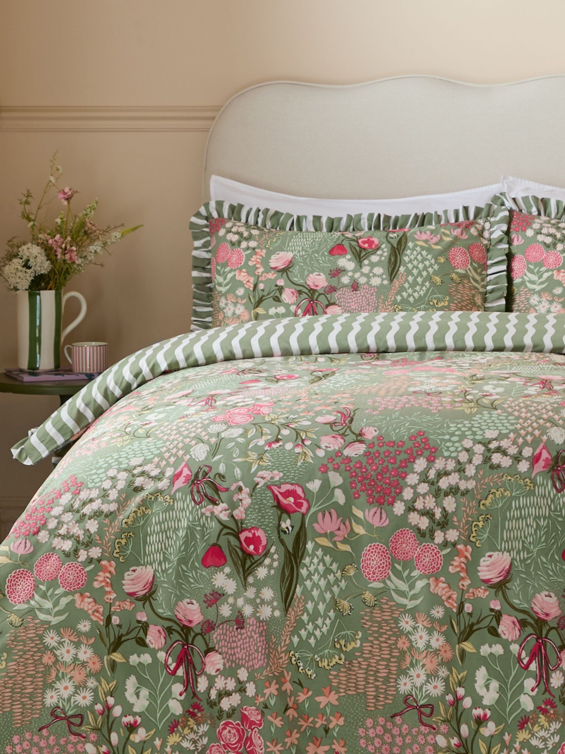 Buy Furn Green Gardenia Ruffle Duvet Cover and Pillowcase Set from Next ...
