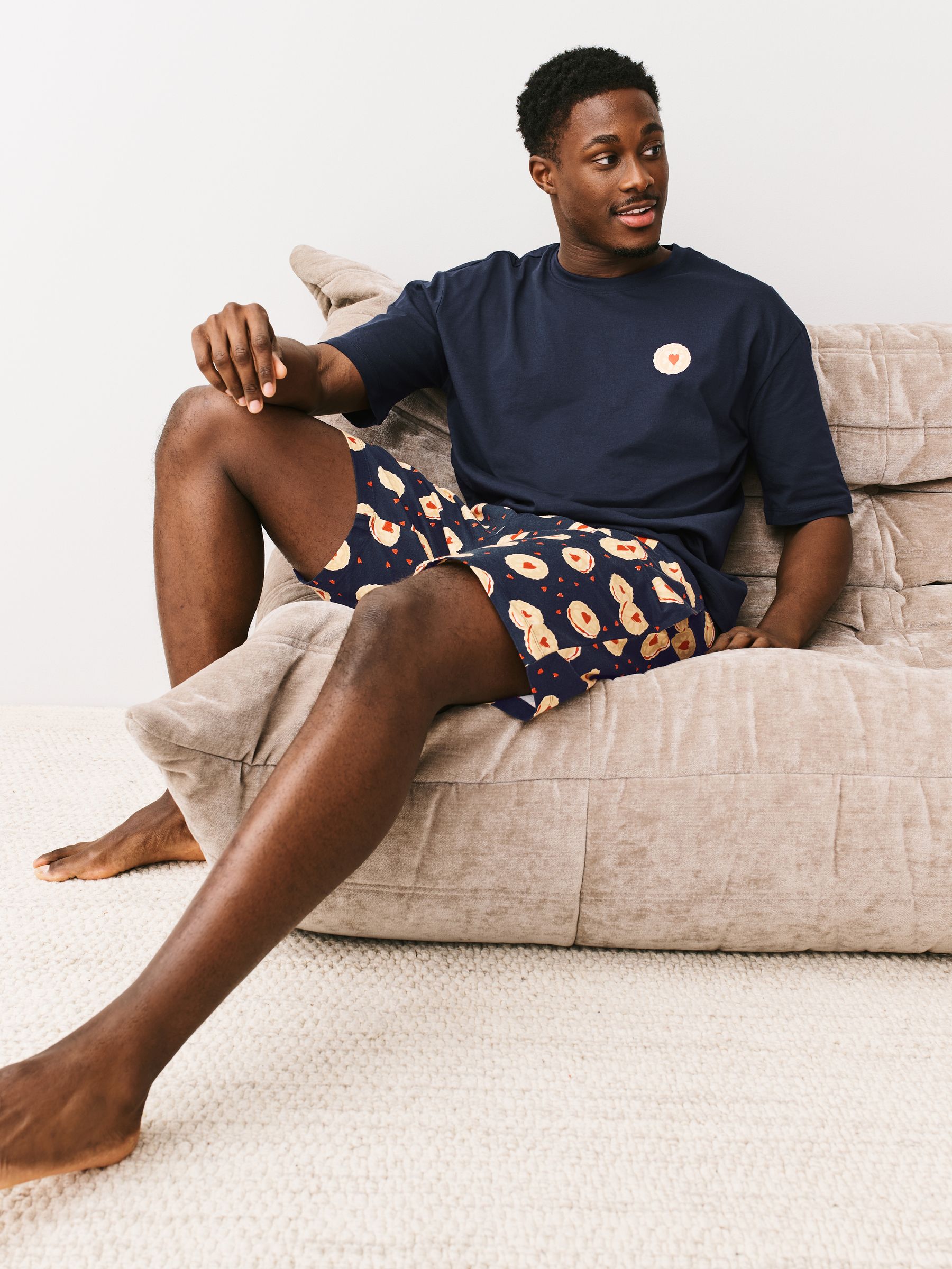 Buy Navy Blue Printed Short Sleeve Heart Biscuit Jersey Pyjamas Set ...