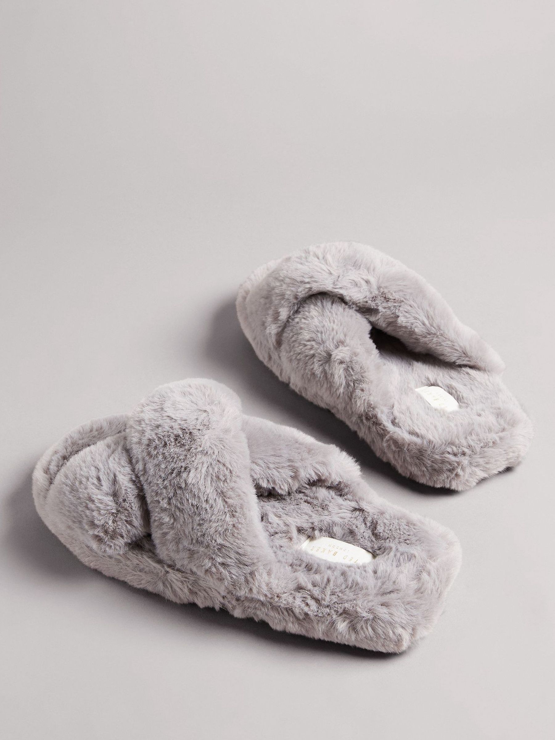 Buy Ted Baker Grey Lopply - Faux Fur Cross Over Slippers from Next ...