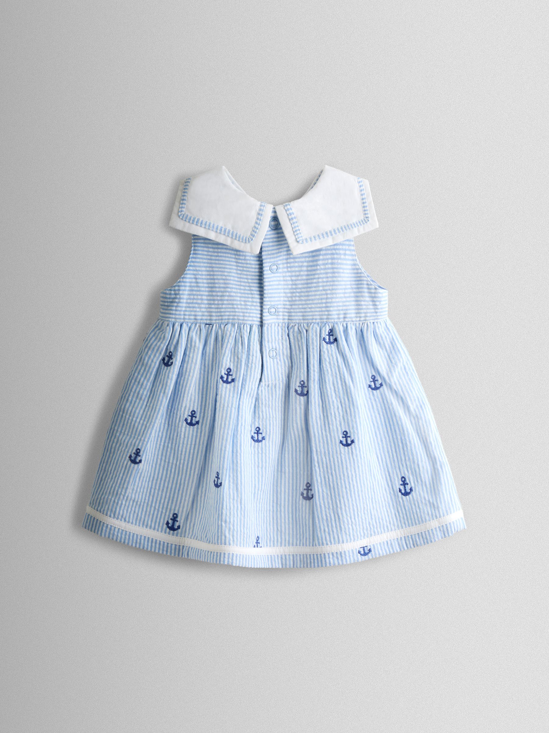 Buy JoJo Maman Bébé Blue Stripe Nautical Embroidered Sailor Baby Dress ...