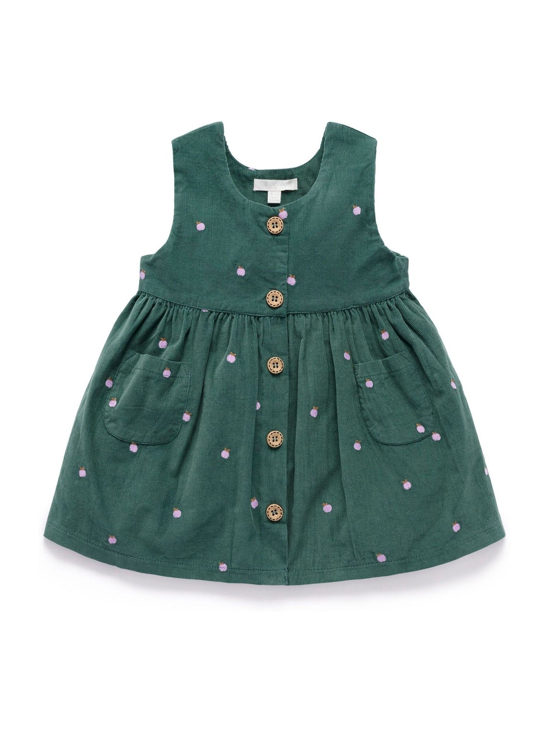 Buy Purebaby Green Embroidered Corduroy Pinnie Dress from Next India