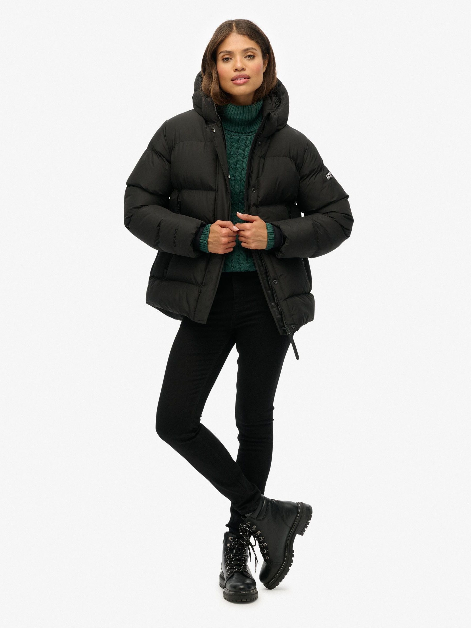 Buy Black - Superdry Hooded 5 Baffle Sports Puffer Jacket from Next ...