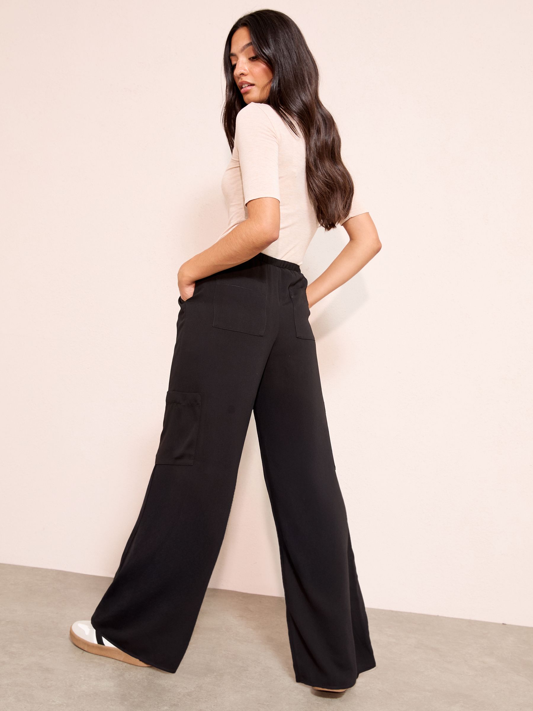 Buy Friends Like These Black Petite Utility Pocket Wide Leg Trousers ...