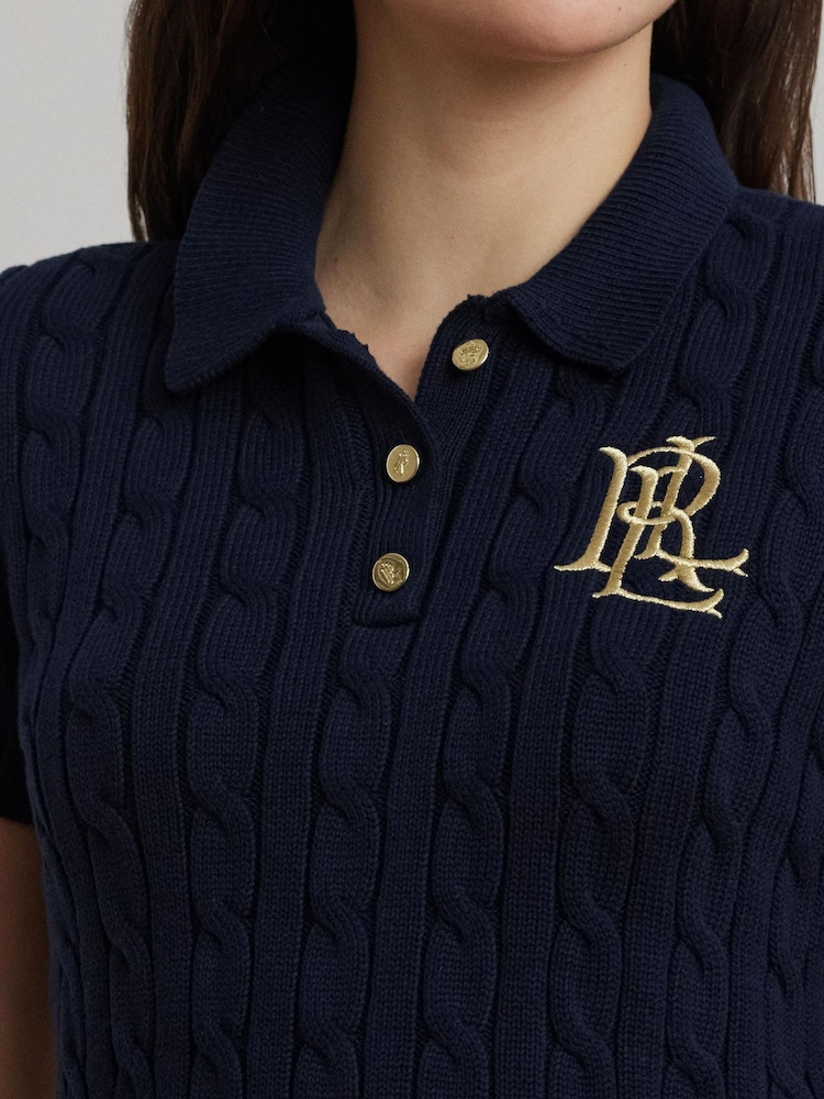 Buy Lauren Ralph Lauren Blue Montiva Cable Knit Emboridered Logo Jumper ...
